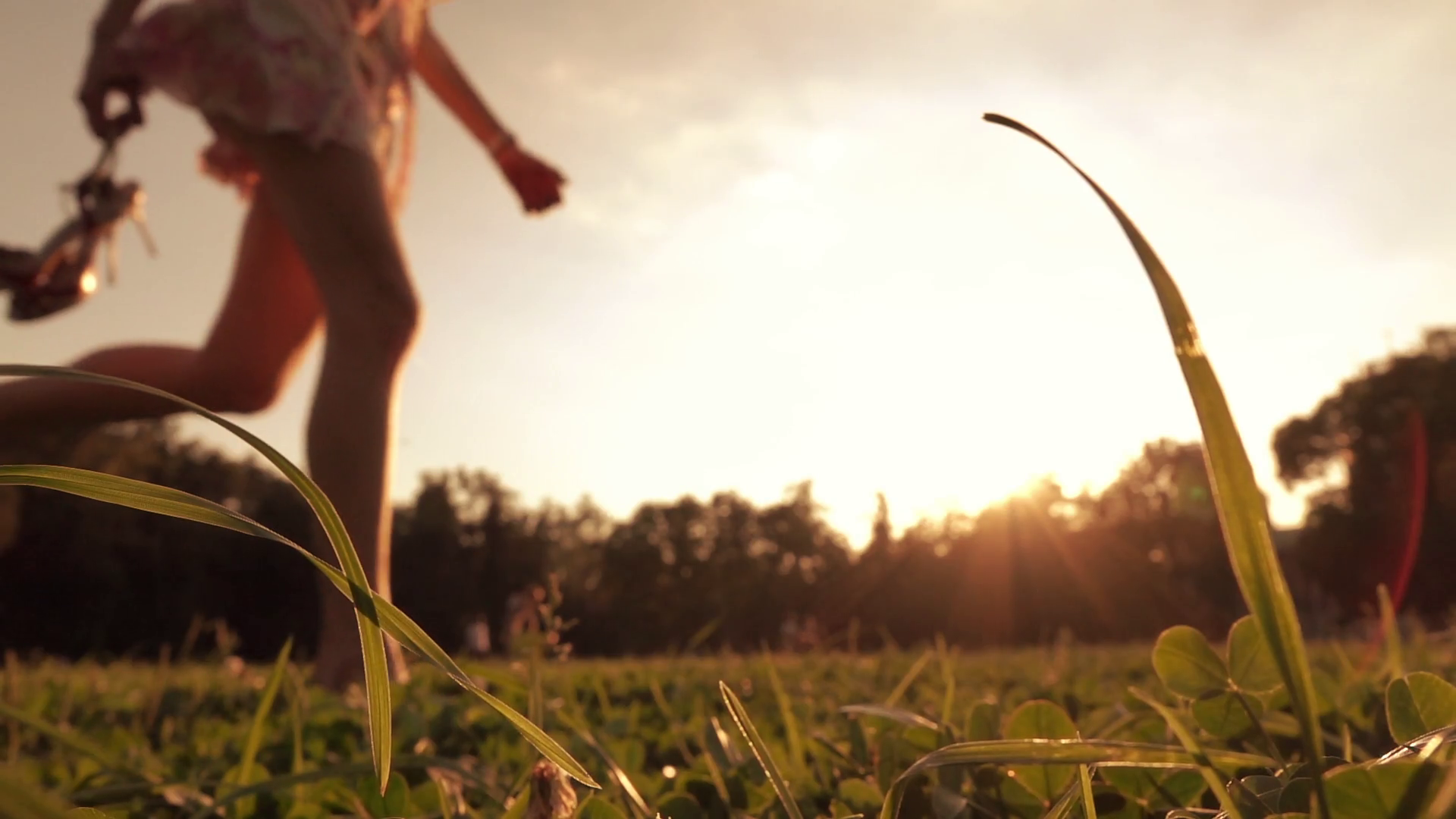 Girl Running Barefoot On Grass Holding High Stock Footage SBV-308663886 ...