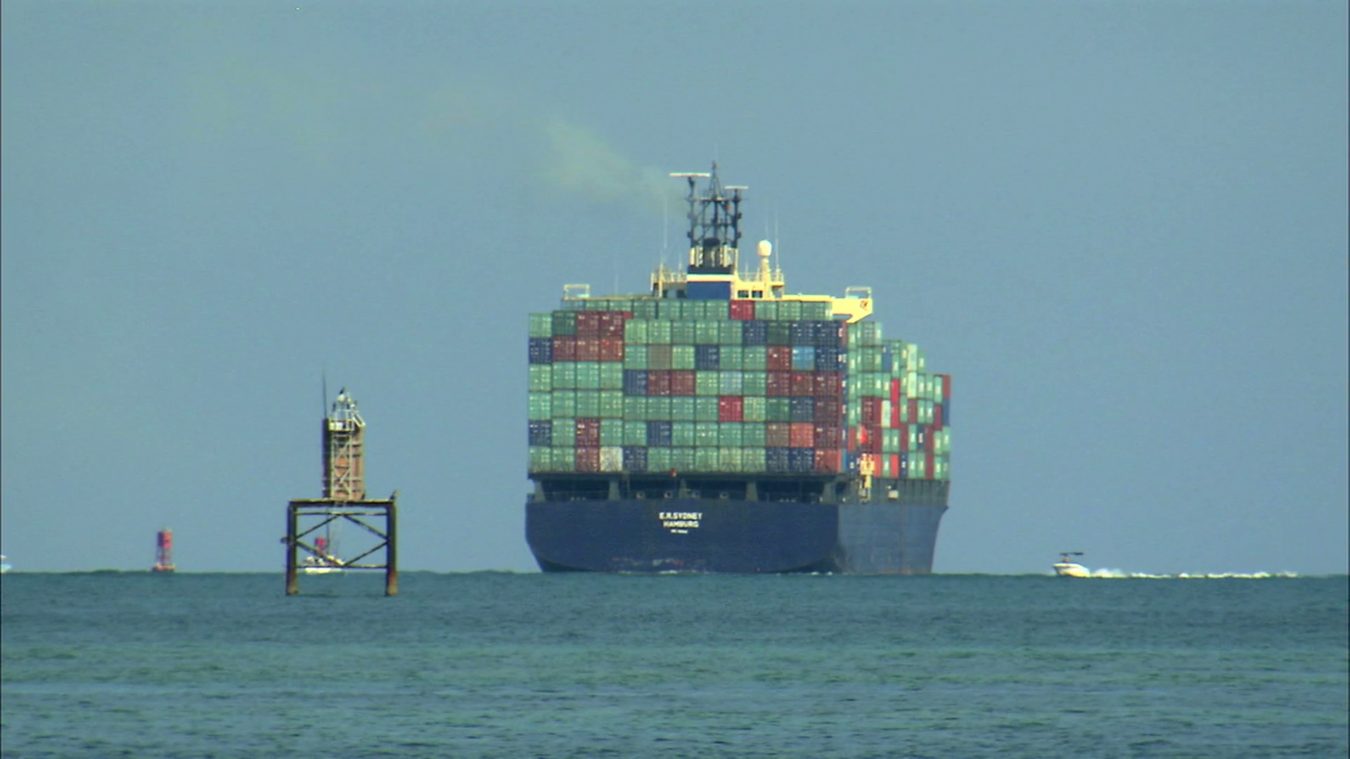 Large Cargo Ship Off Coast Of Miami Stock Footage SBV-300065734 ...