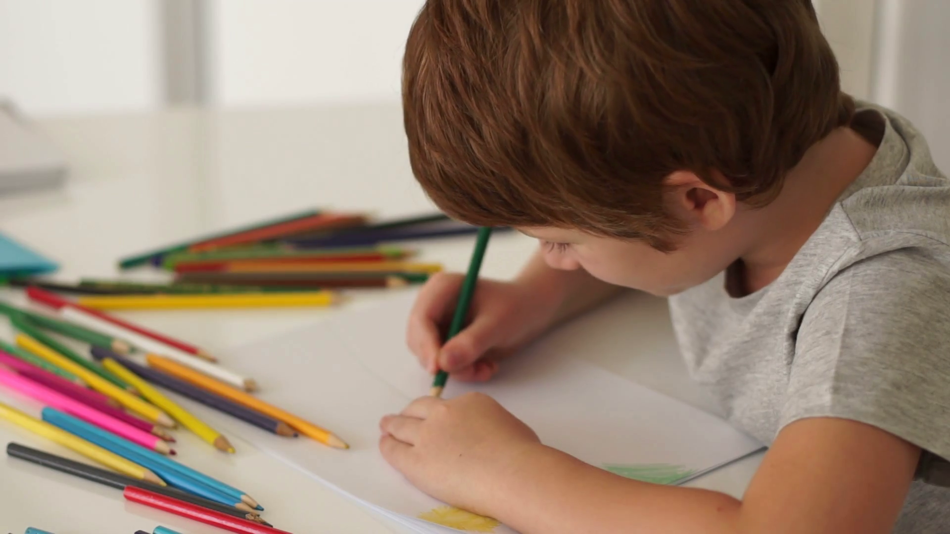 Child Creating Artwork With Colored Pencils Stock Footage SBV-303981127 ...