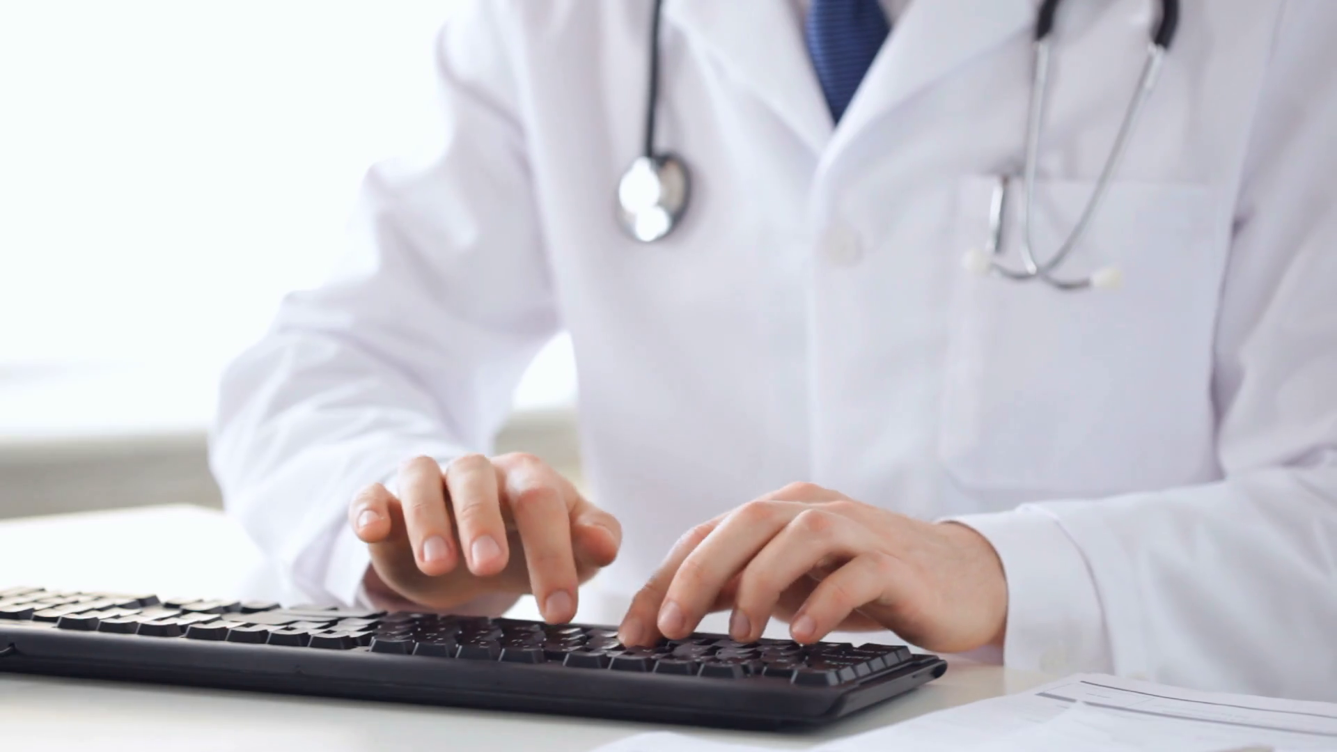 Male Doctor Hands Typing On Keyboard Stock Footage SBV-301158635 ...
