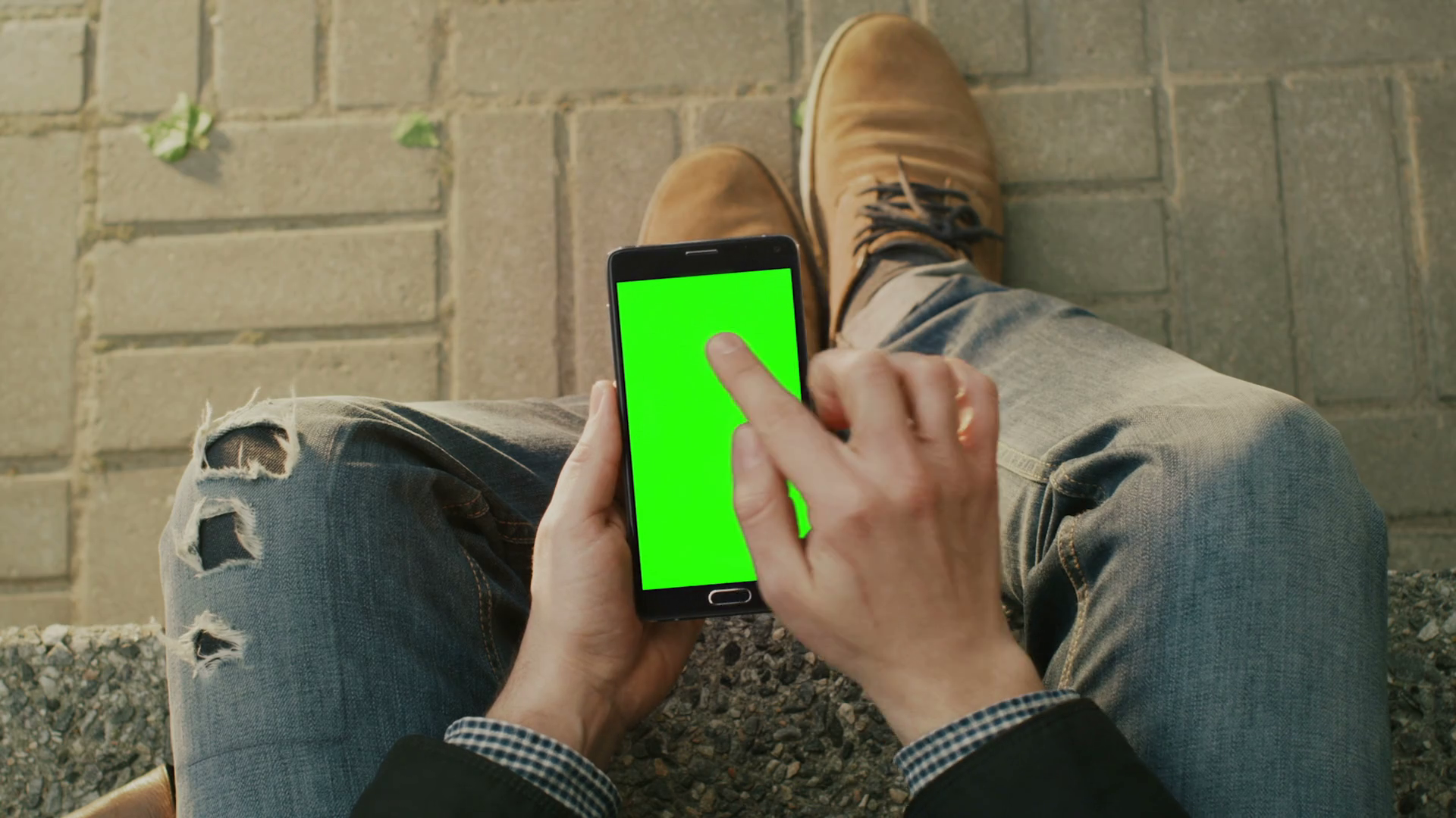 Man Is Using Android Phone On Lap Outdoors Stock Footage SBV-301322680 ...
