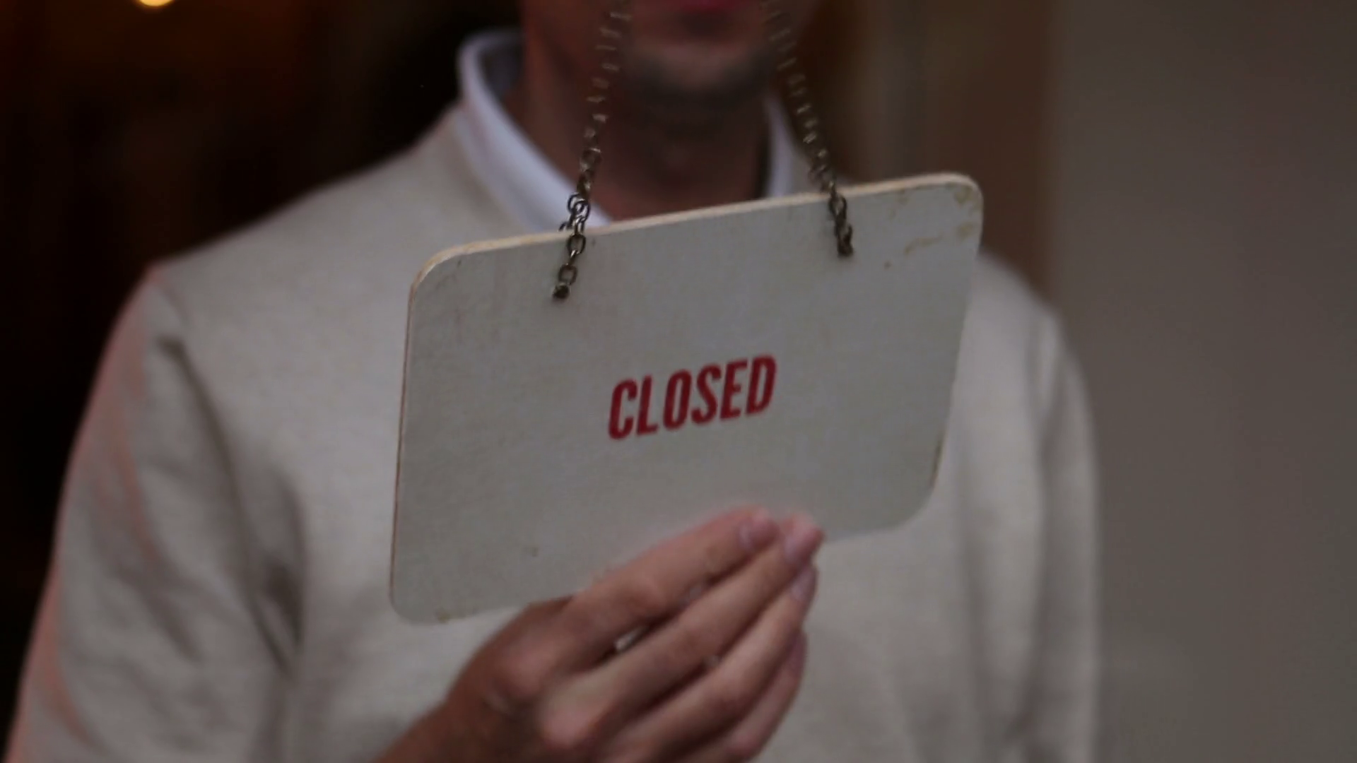 Person Putting Closed Sign On Window Door Stock Footage SBV-312433575 ...