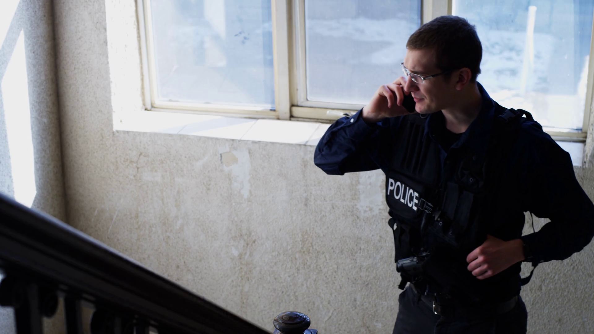 Police Officer On Smart Phone In Sketchy Stock Footage SBV-312867718 ...