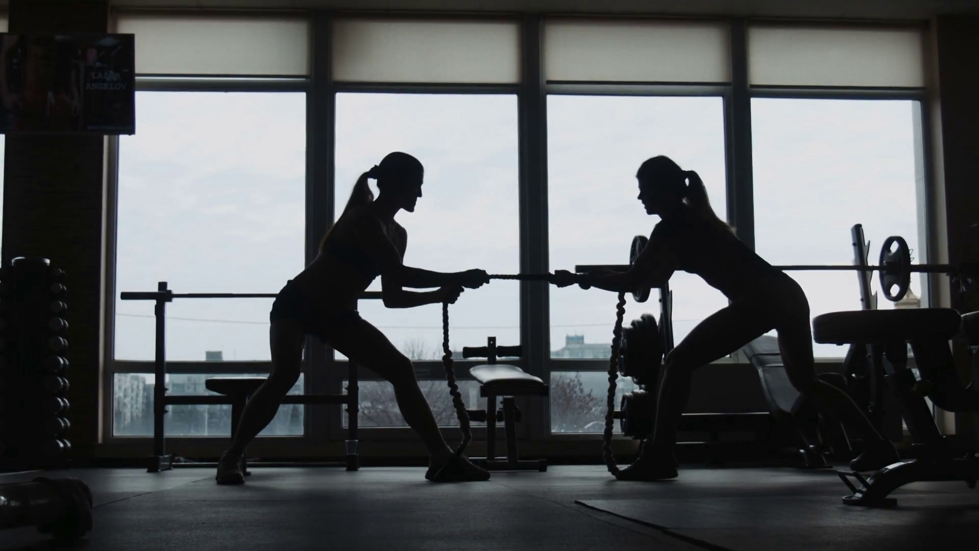 Silhouette Of Two Womans Pulling Rope In Stock Footage SBV-304347686 ...