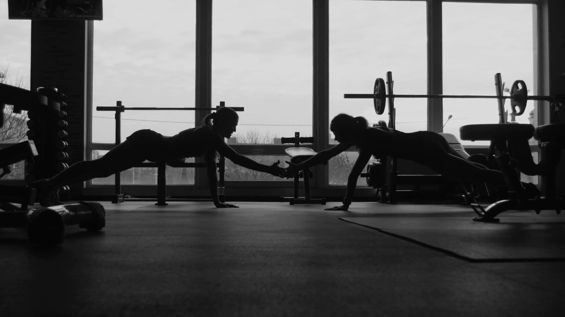 Silhouette Two Girls Do Push-ups Together In Stock Footage SBV ...