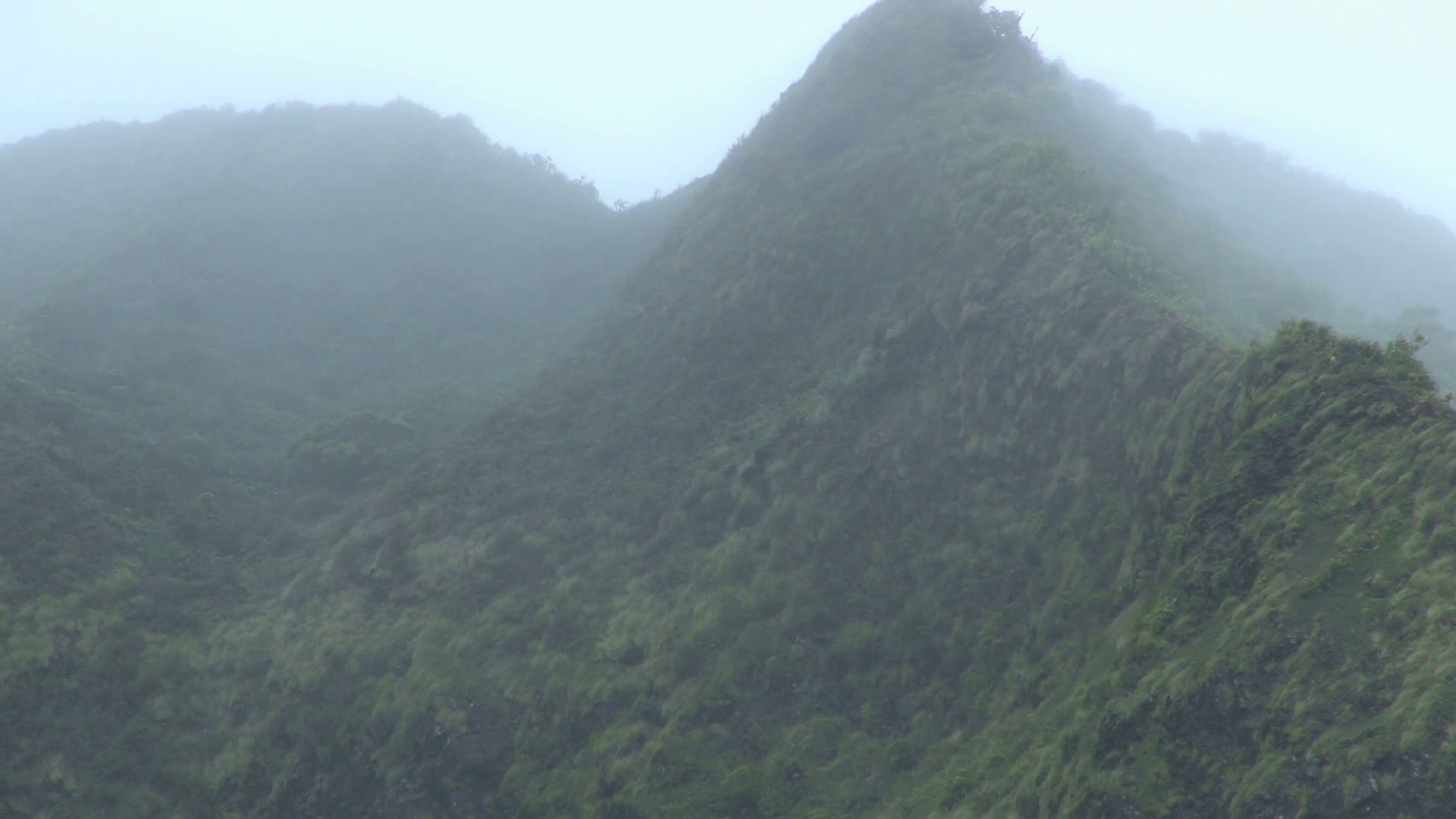 Tall Hawaii Mountain Peak Through Fog 2 Stock Footage SBV-300018554 ...