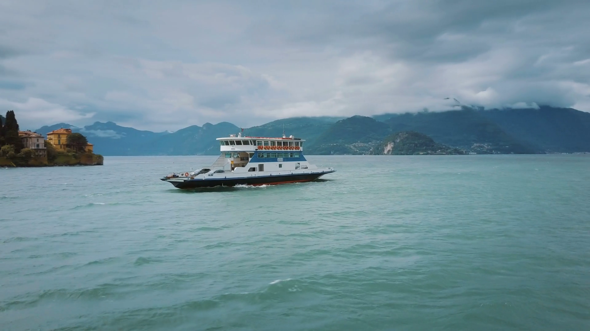 4k Aerial Flying Around Ferry Boat Coming Stock Footage SBV-318325022 ...