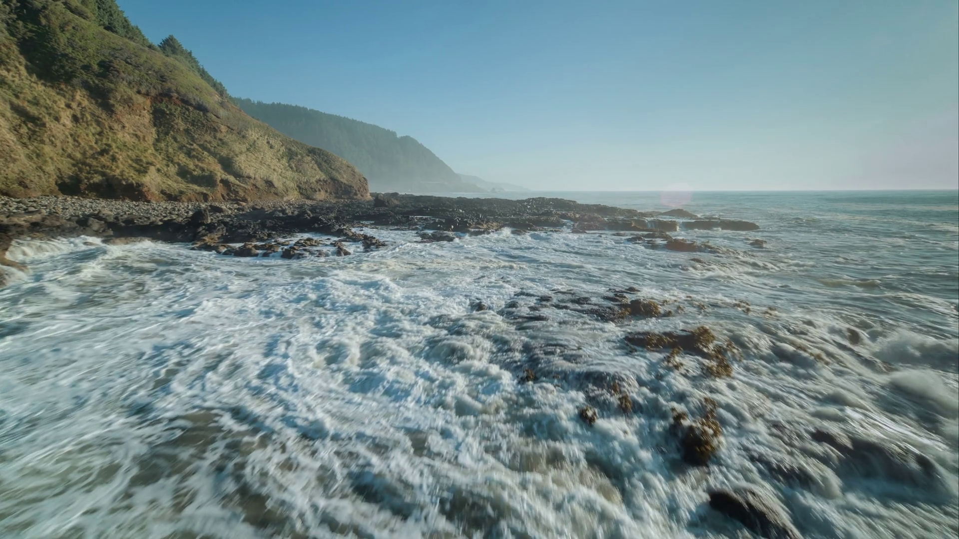 4k Aerial Flying Over Rocky Ocean Shoreline Stock Footage SBV-318550831 ...