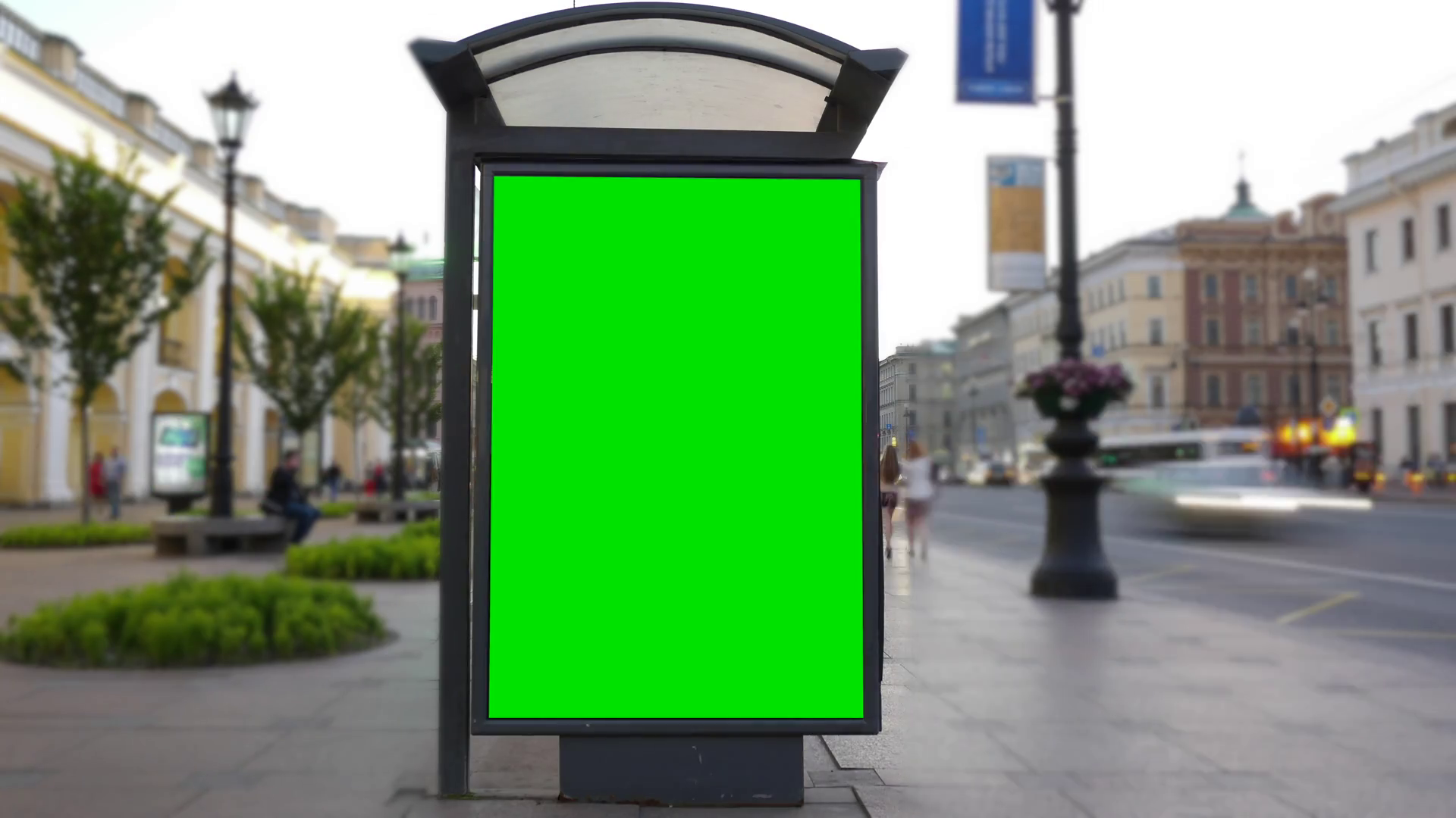 A Billboard With Green Screen On Busy Street Stock Footage SBV ...