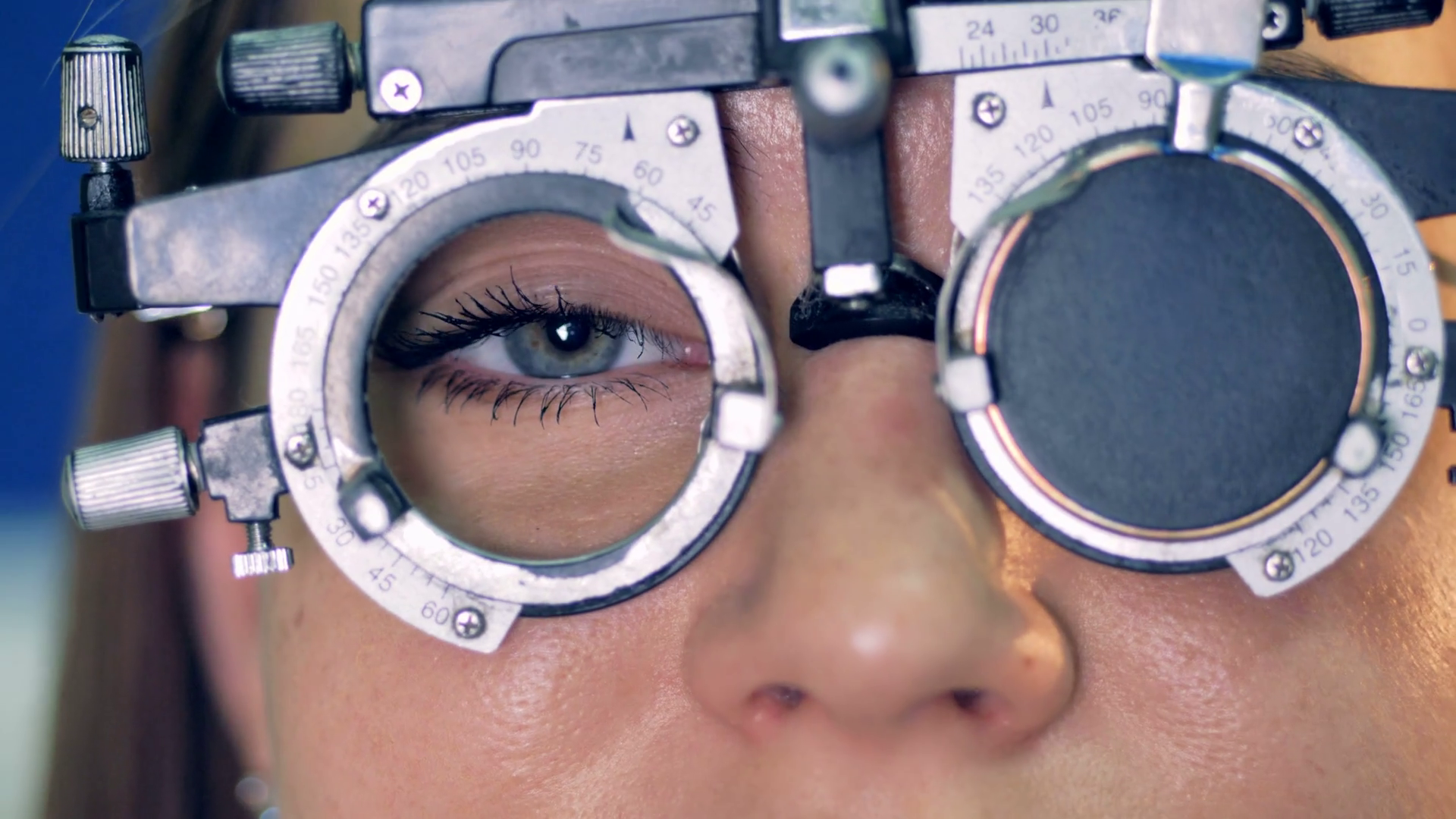 A Close-up View On Womans Eye Behind Optical Stock Footage SBV ...