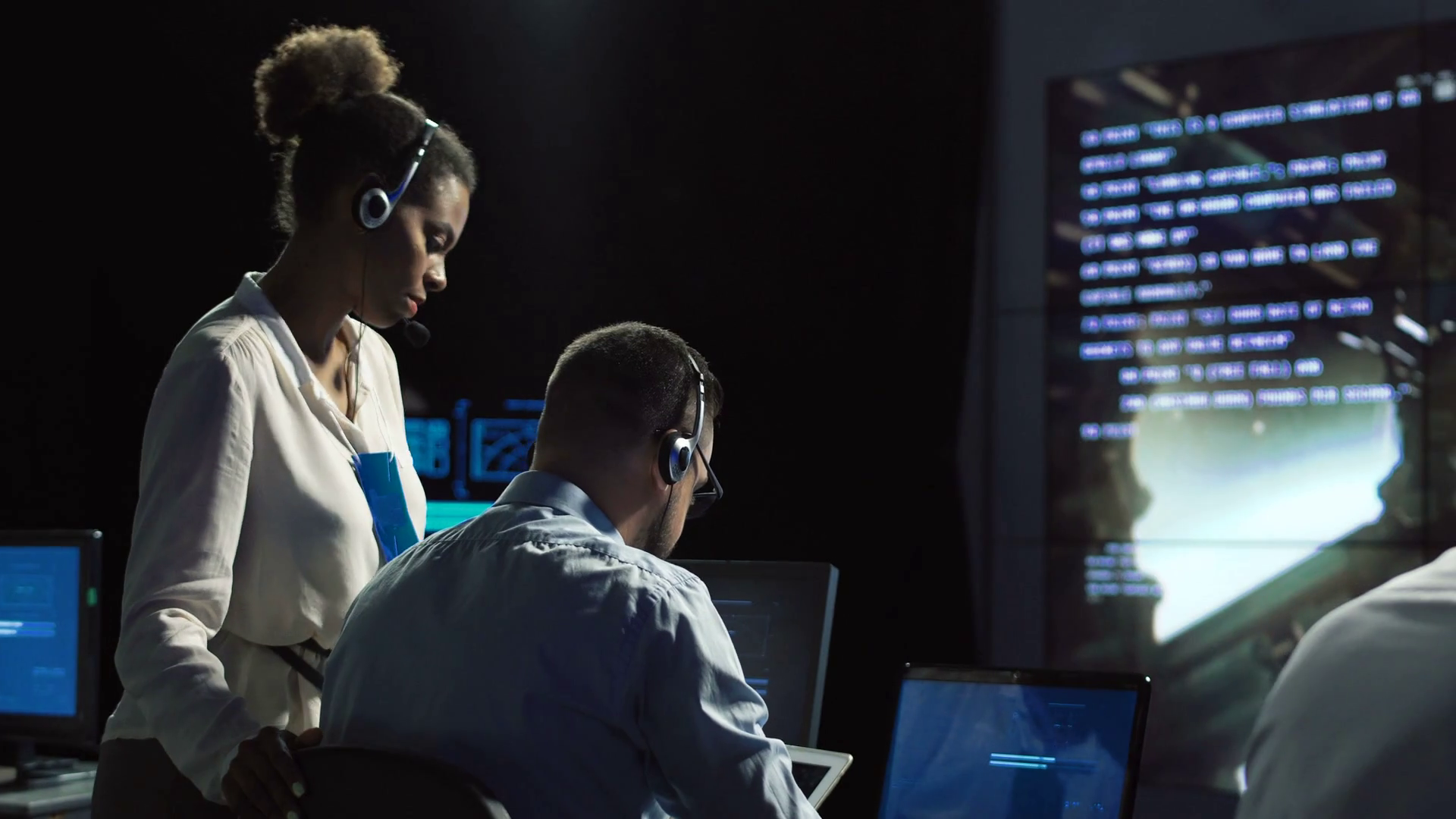 Black White Woman Man Monitoring In Dark Stock Footage SBV-316898907 ...