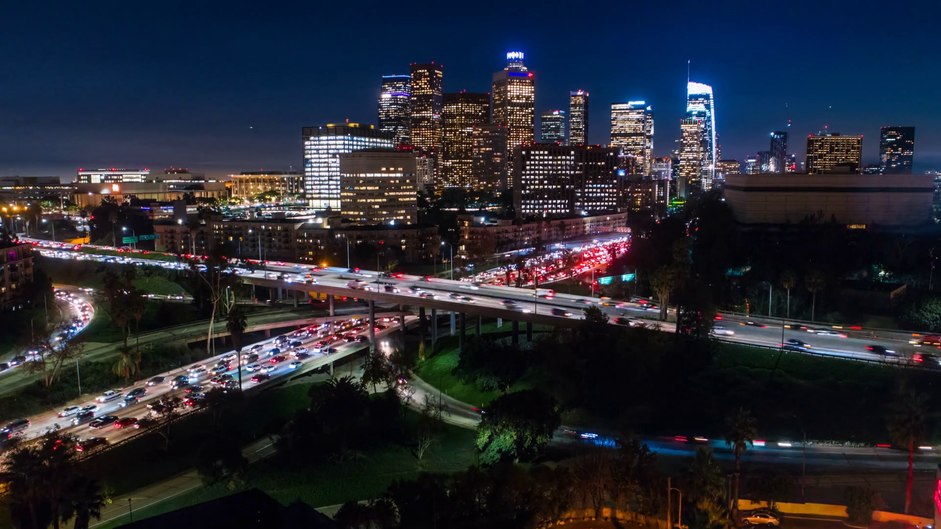 Cinematic urban aerial drone time lapse in motion of downtown Los ...