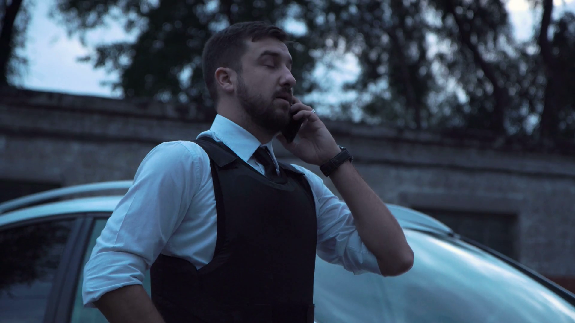 Detective Speaking On Phone Standing Near Car Stock Footage SBV ...