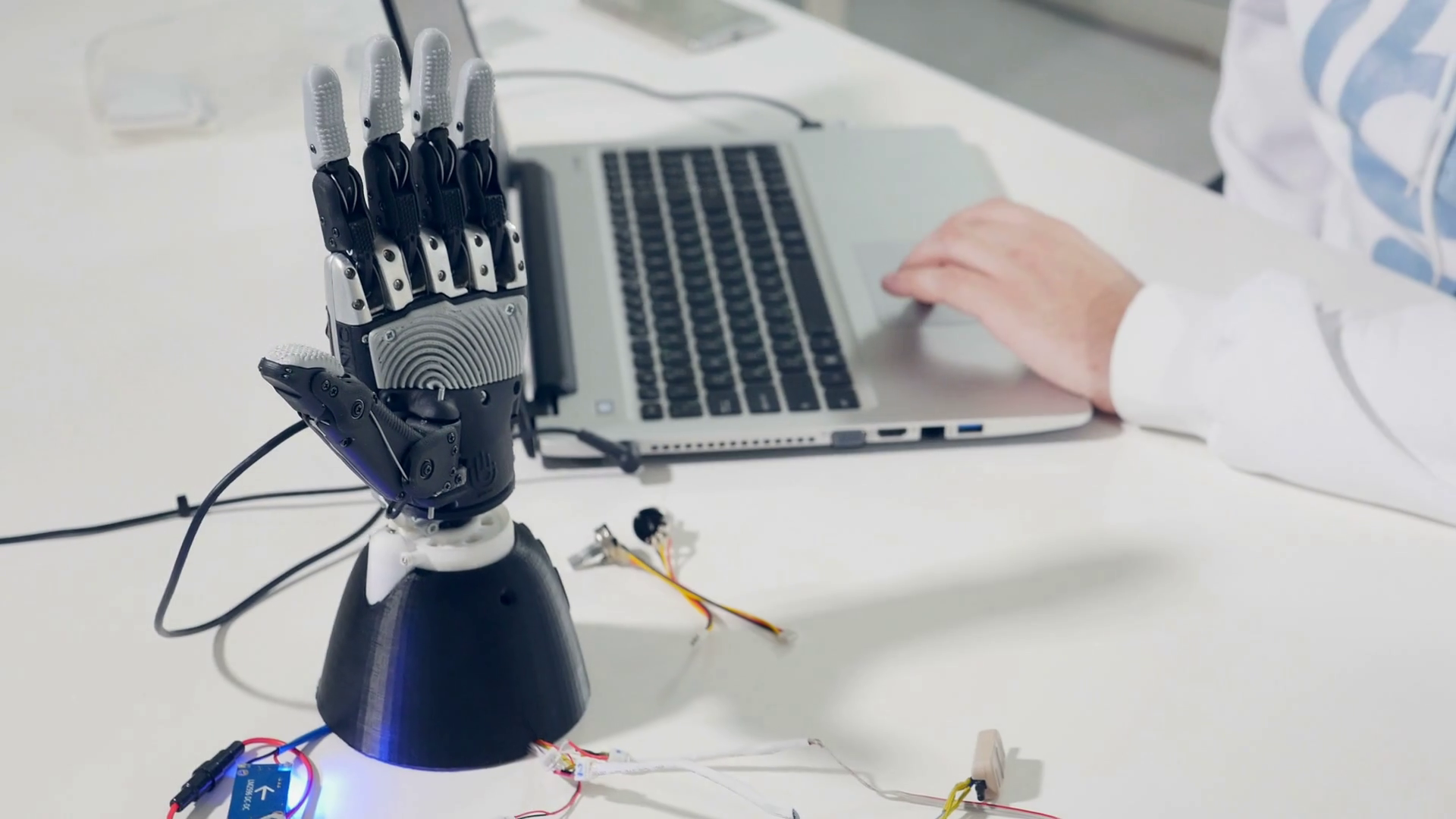 Engineer Set Up Innovative Bionic Robotic Arm Stock Footage SBV ...