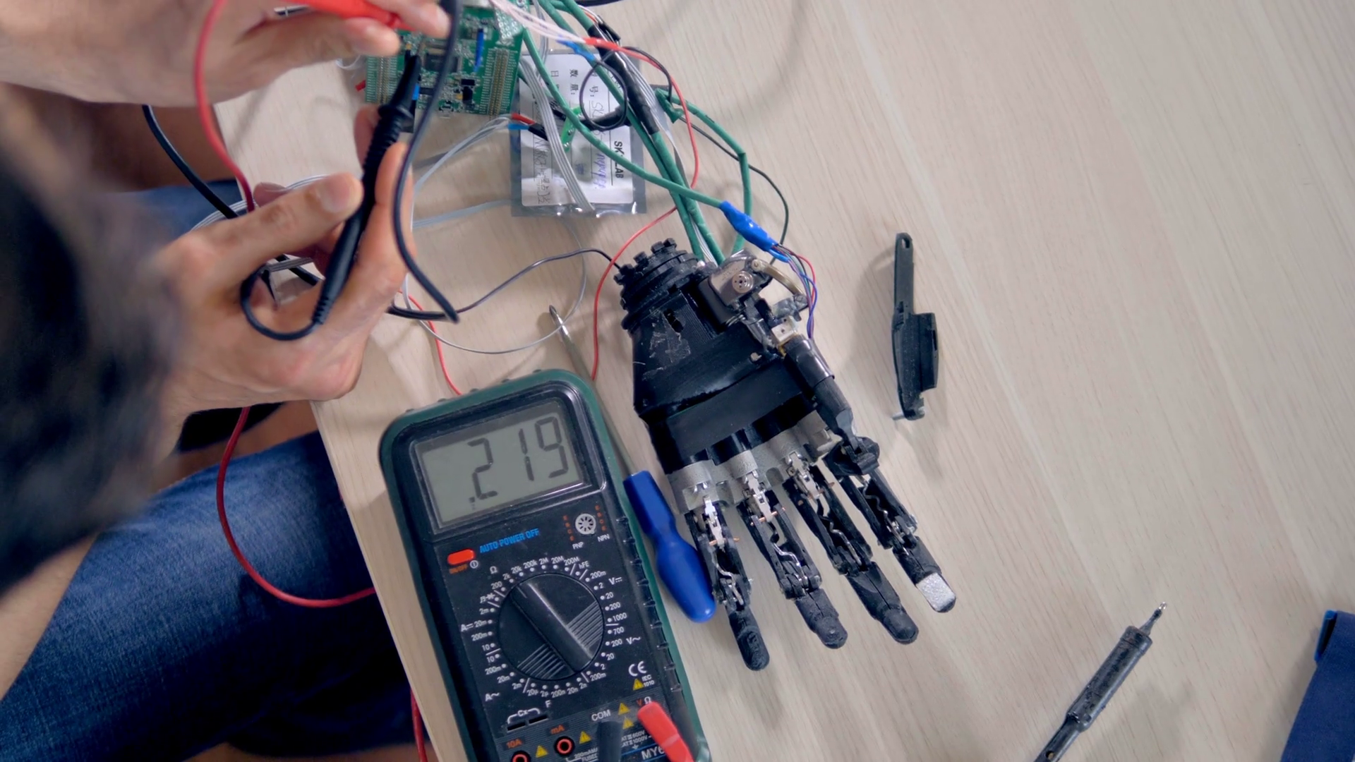 Engineer Working With Bionic Hand Multimeter Stock Footage SBV ...