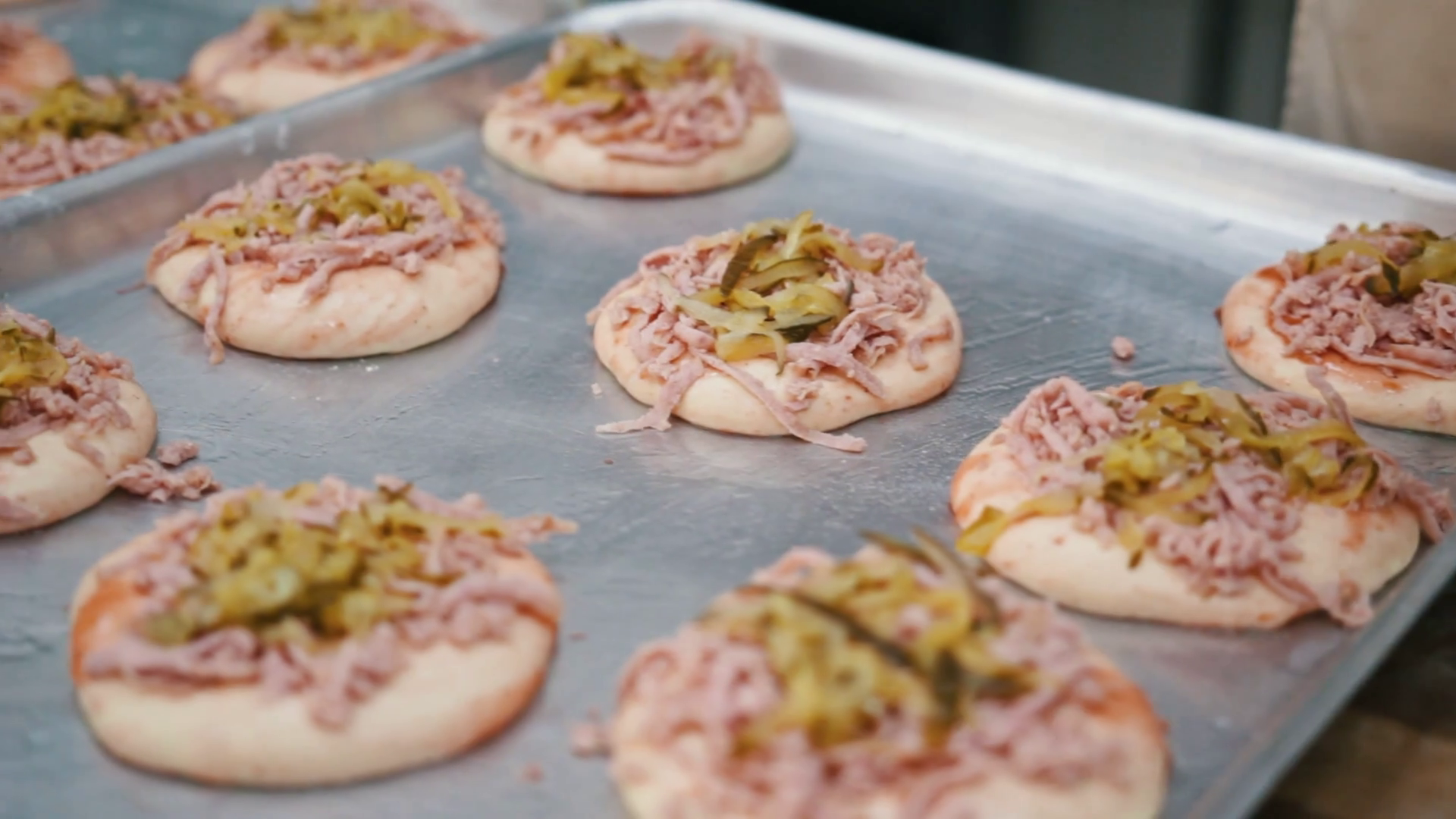Raw Ready Cooking Mini Pizza On Tray In Stock Footage SBV-319587271 ...