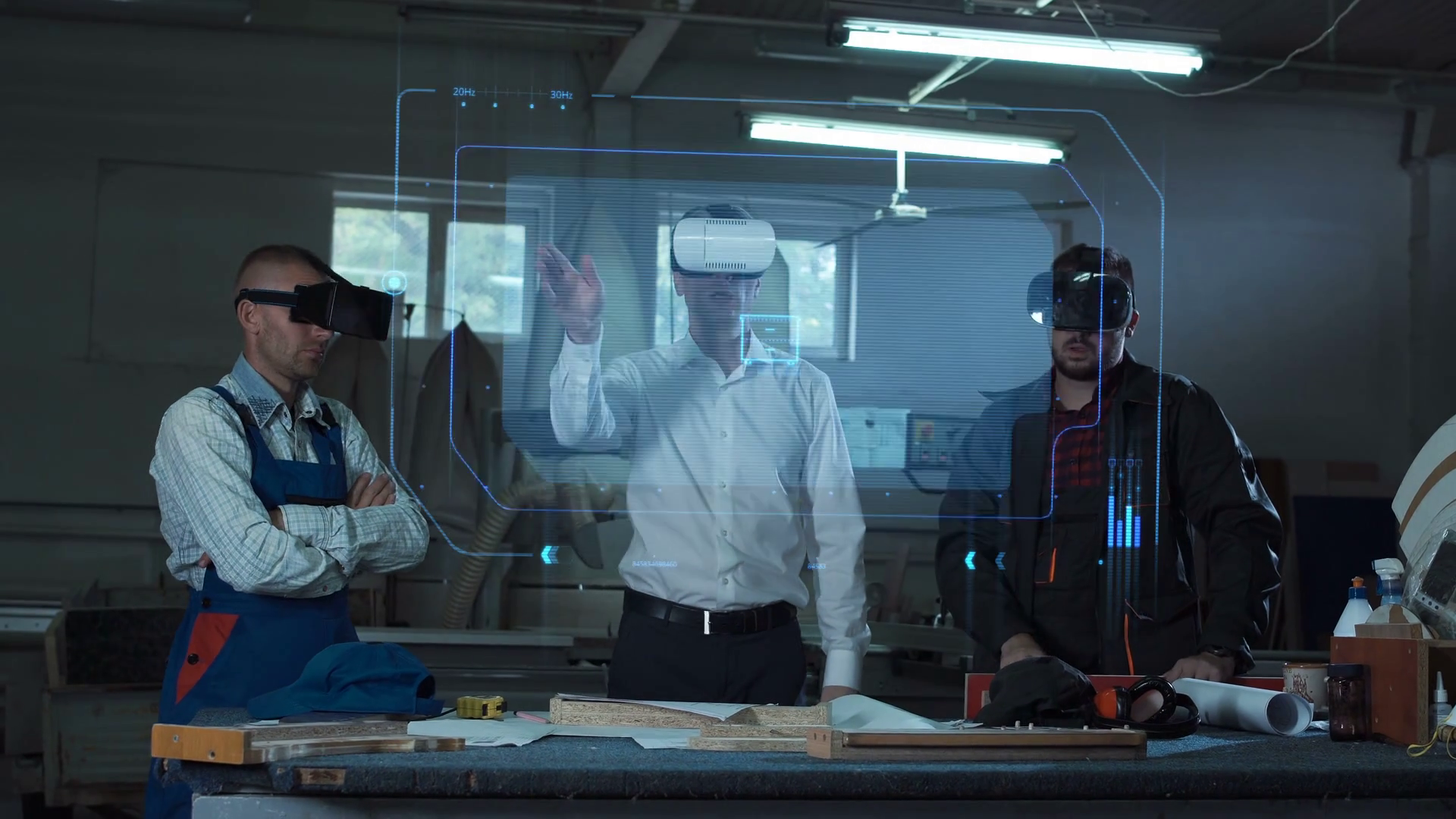 Workers Foreman Using Virtual Reality Stock Footage SBV-317363133 ...