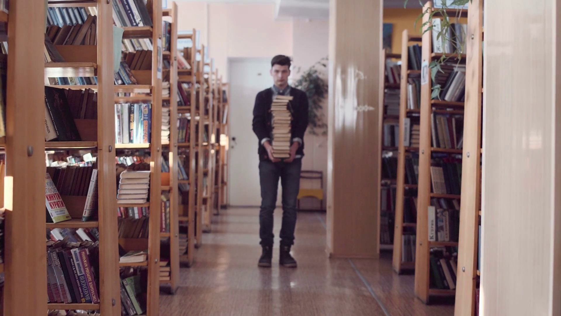 Curious Man In Library Surrounded Books Stock Footage SBV-312682821 ...