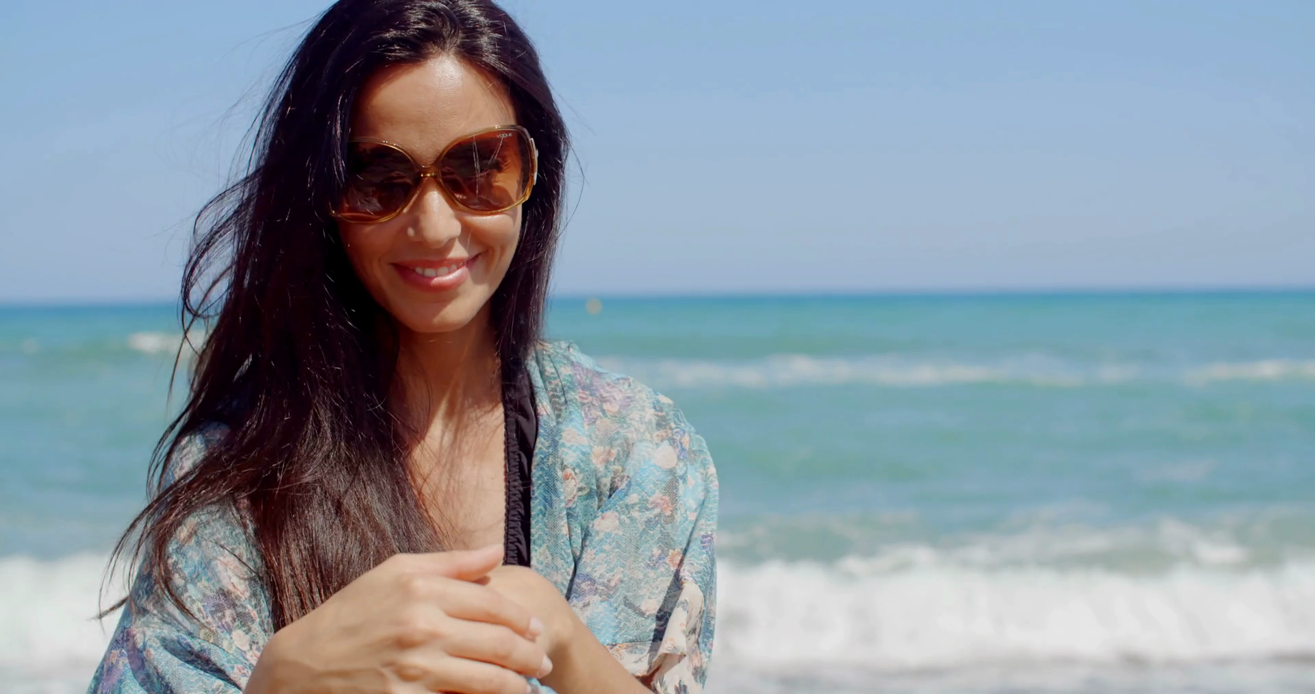 Beach-goer With Sunglasses Enjoys Sun Stock Footage SBV-301274334 ...