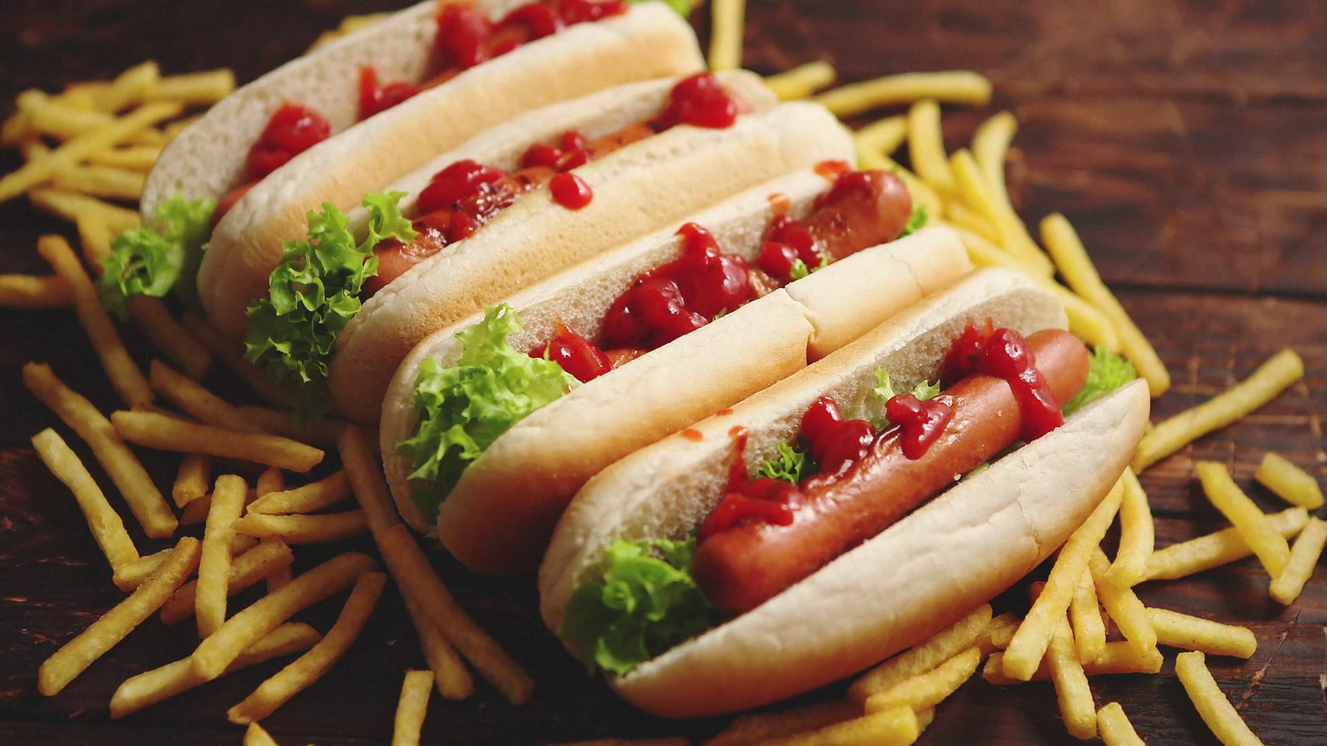 Assorted American Hot Dogs With French Fries Stock Footage SBV ...