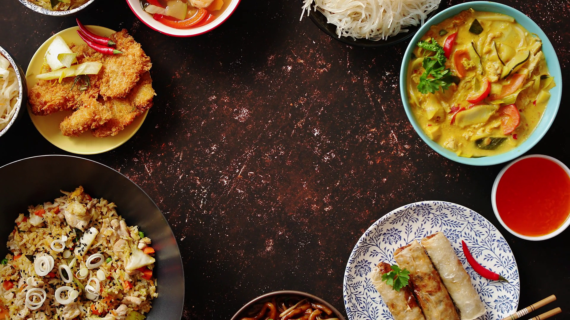 Asian Food Set Noodles Fried Rice With Stock Footage SBV-328269581 ...