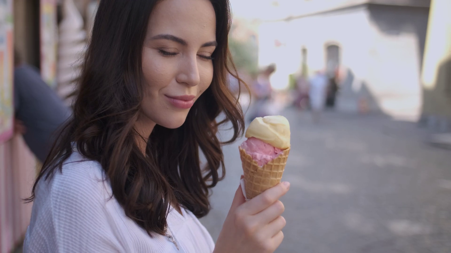 Beautiful Brunette Woman Eating Delicious Stock Footage SBV-336157893 ...