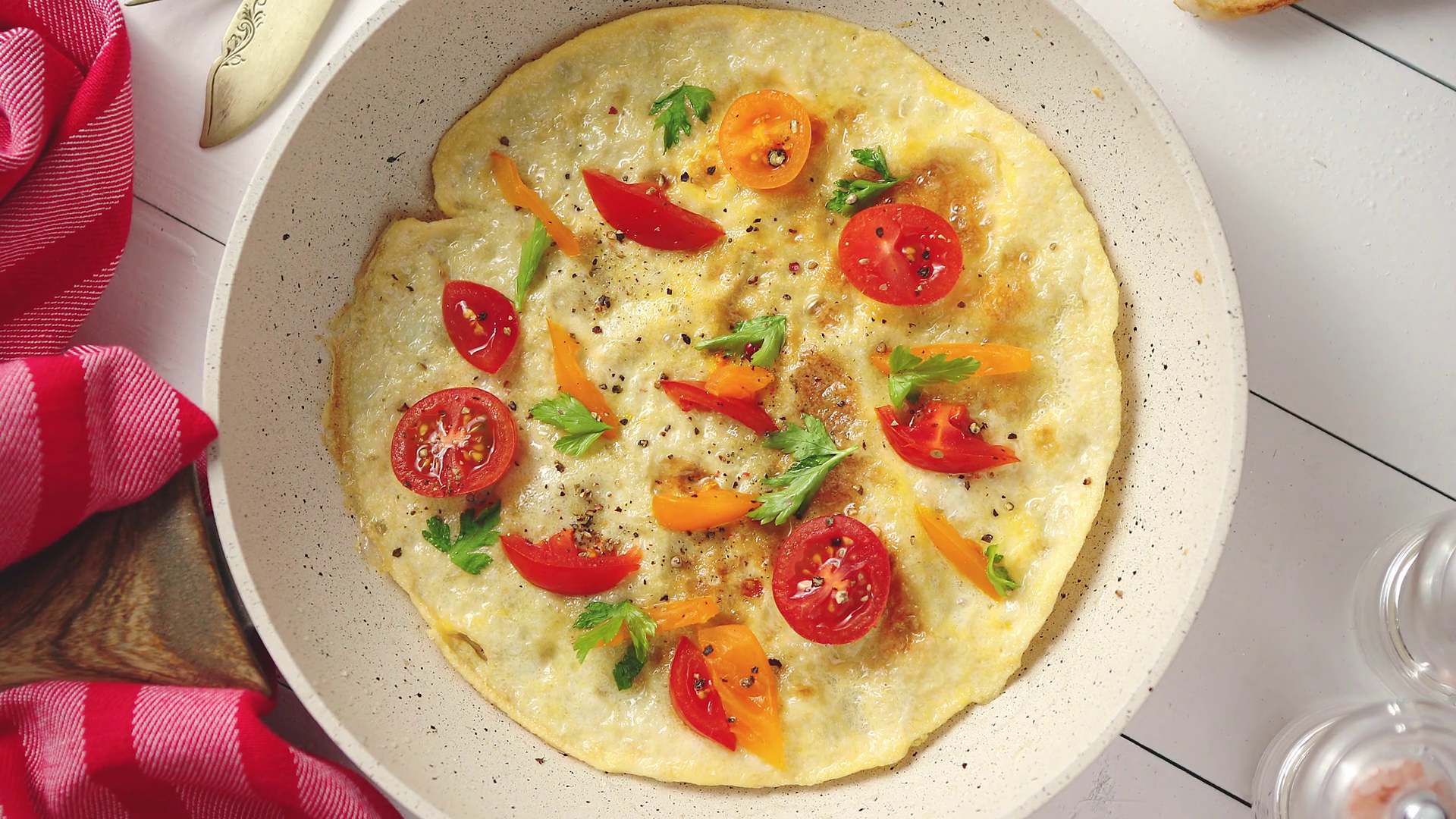 Tasty Homemade Classic Omelet With Cherry Stock Footage SBV-329285286 ...