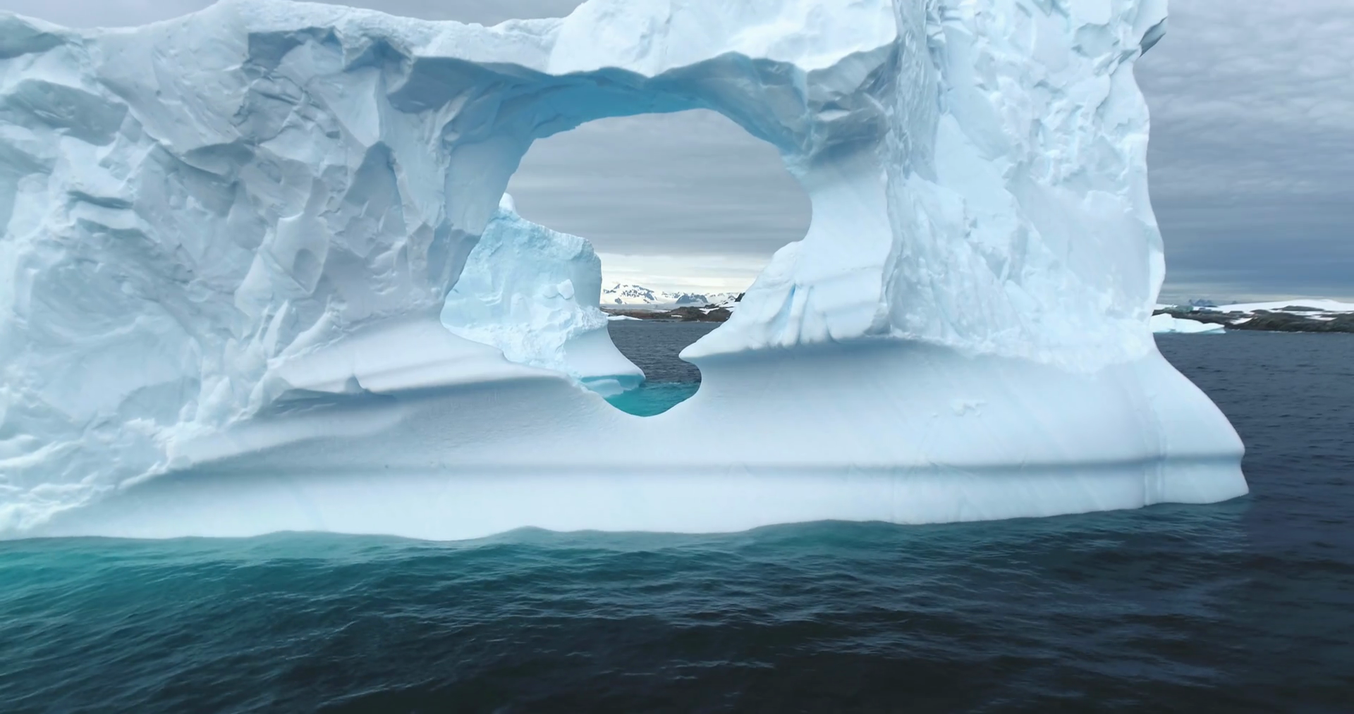 Drone Flight In Melted Hole Iceberg Floating Stock Footage SBV ...