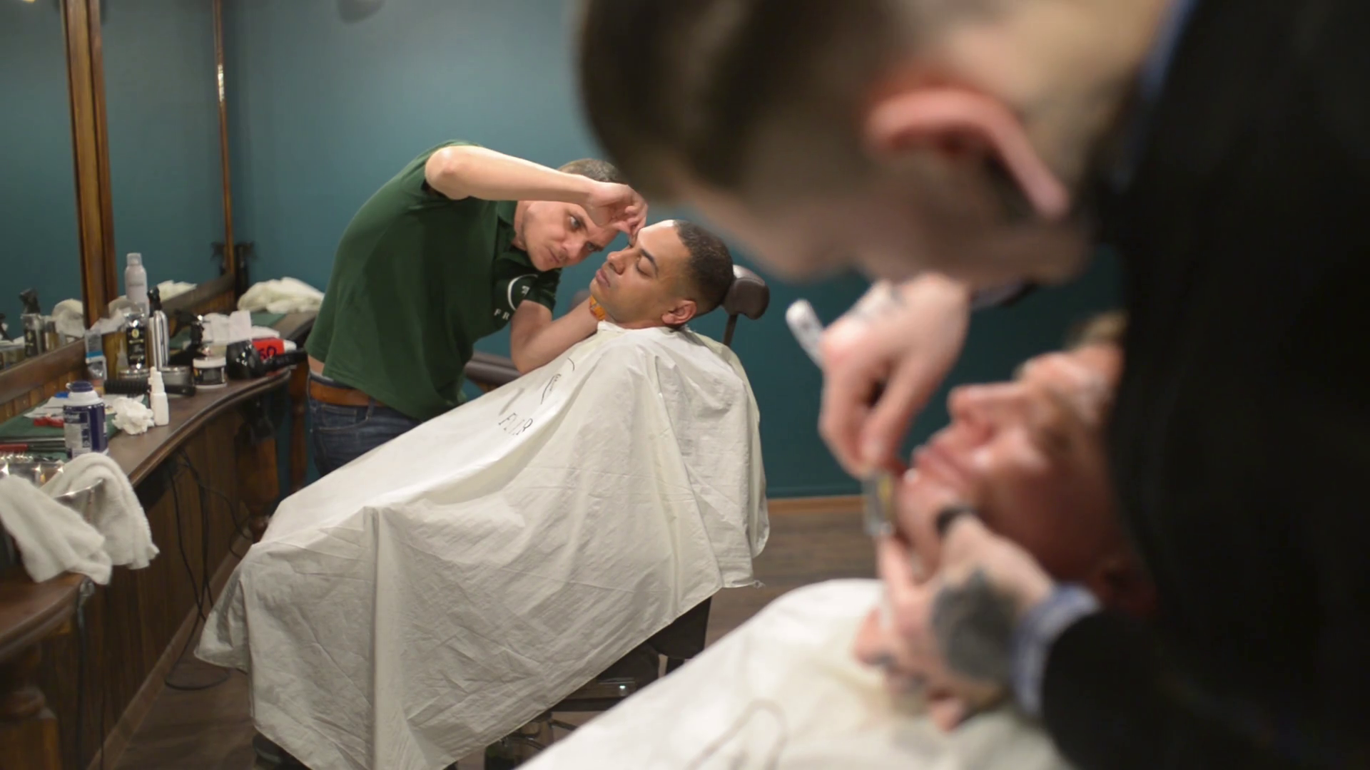 Barbers Shave Clients With Straight Razor Stock Footage SBV-311422047 ...