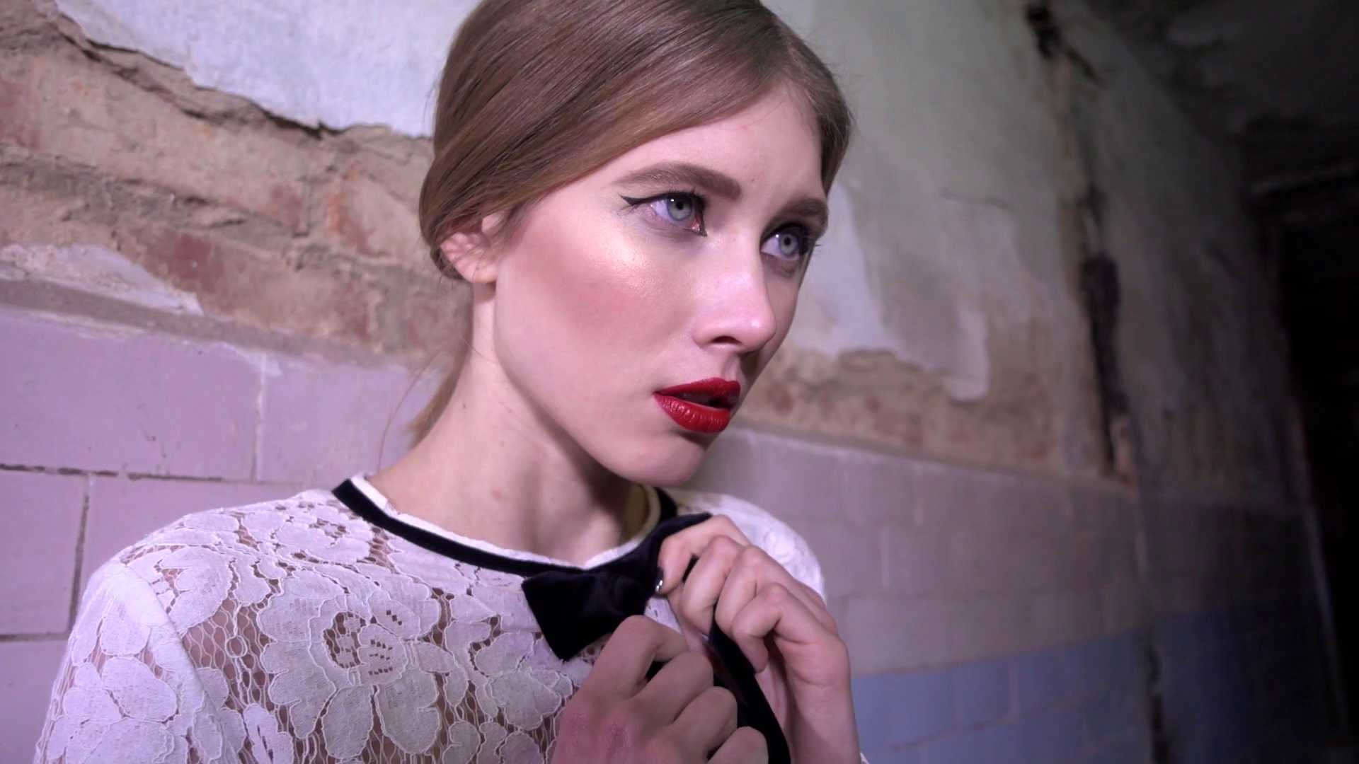 Frightened Confused Woman Hiding In Old Cold Stock Footage SBV ...