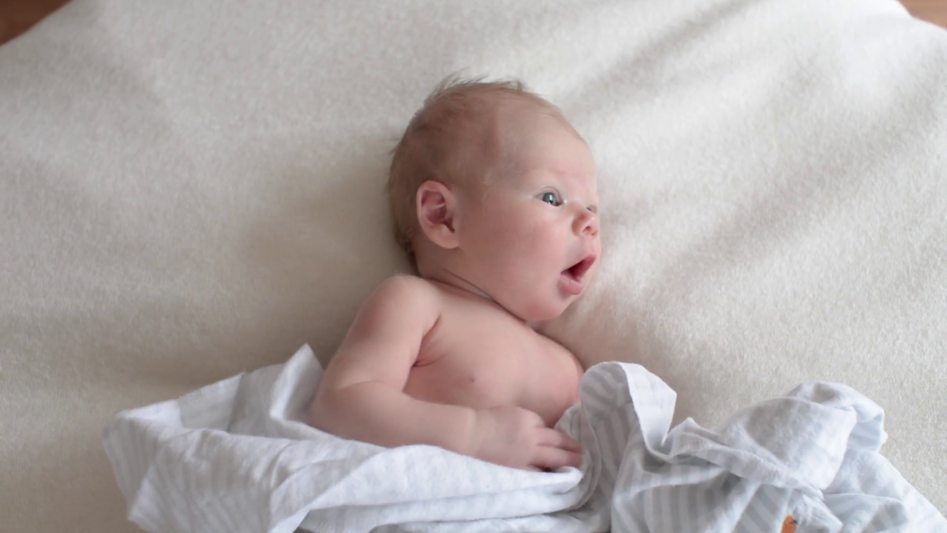 Little Newborn Baby Lying On Bed Covered Stock Footage SBV-310958670 ...