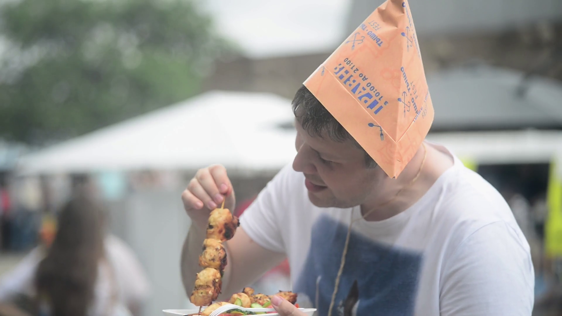 Man Eating Meat Barbecue On Street Food Stock Footage SBV-310415448 ...