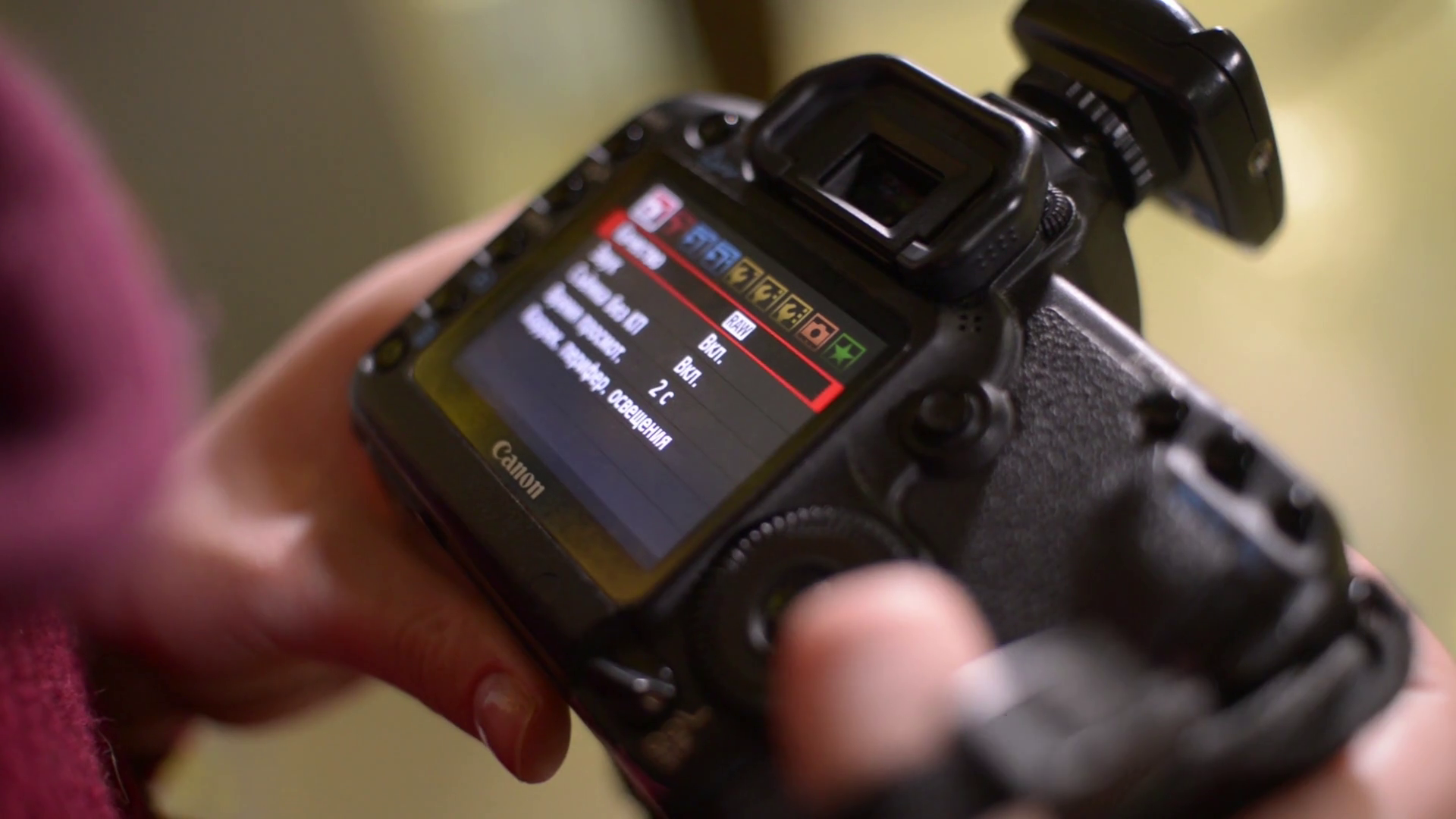 Photographer Checking menu options At Canon Camera Stock Video Footage ...