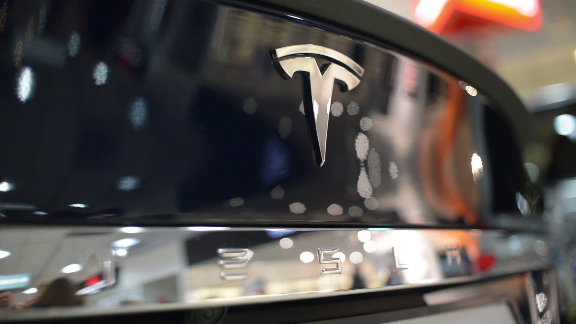 Tesla Logo Model S Electric On Back Bumper Stock Footage SBV-310954896 ...