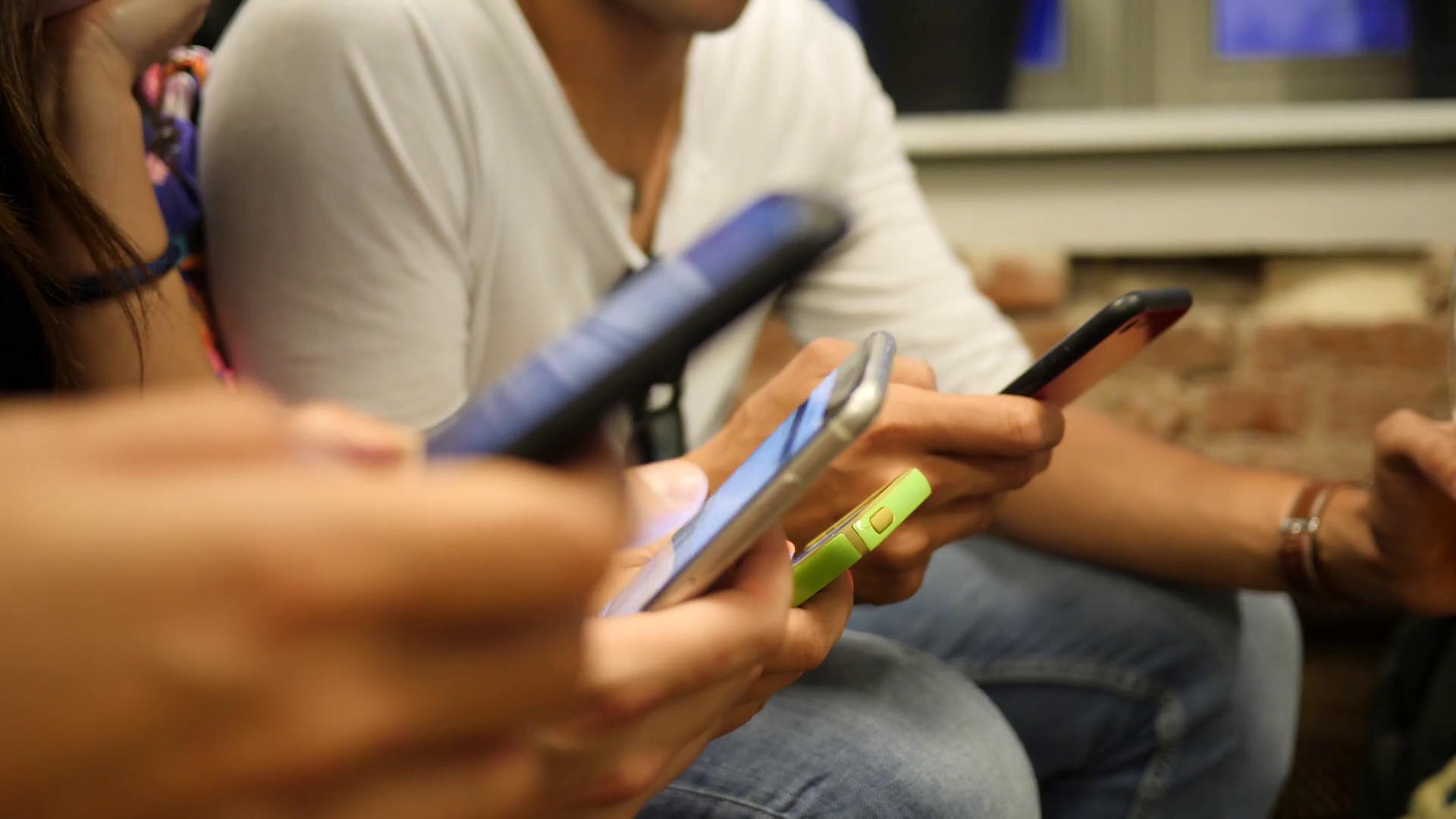 Four People Friends Use Mobile Smart Phones Stock Footage SBV-338769236 ...