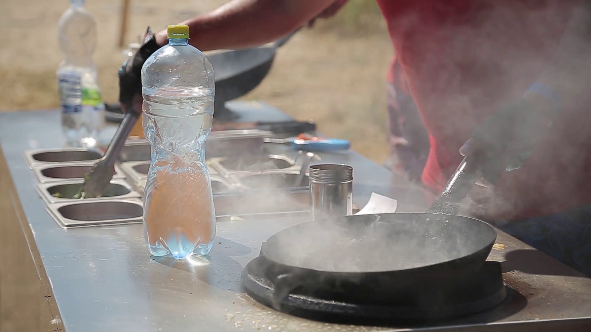 Chef Cooking With Fire In Frying Pan On Stock Footage SBV-317238988 ...
