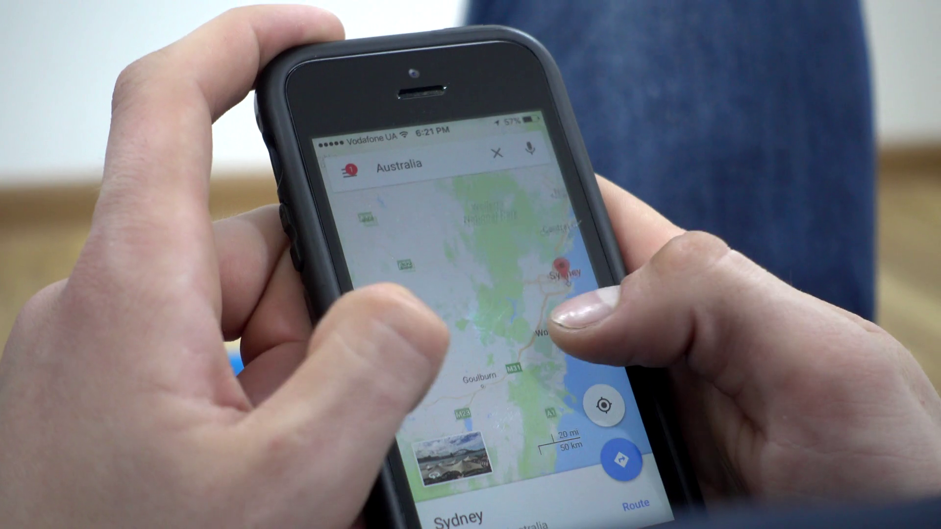 Google Maps On Mobile Cell Phone - Man looking searching Sydney ...