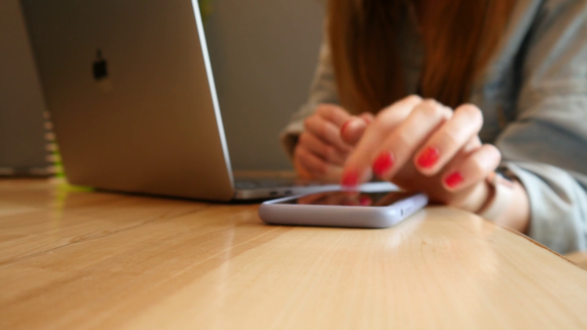 Woman use iPhone Mobile on a Table in Office Stock Video Footage 00:11 ...