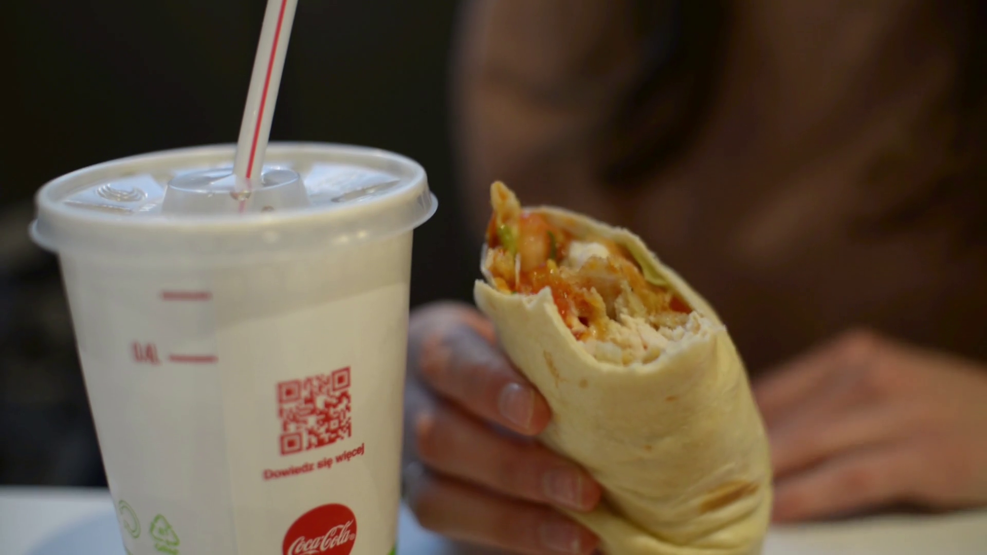 Young Woman Eat Doner Kebab Drink Cola In Stock Footage SBV-333980275 ...