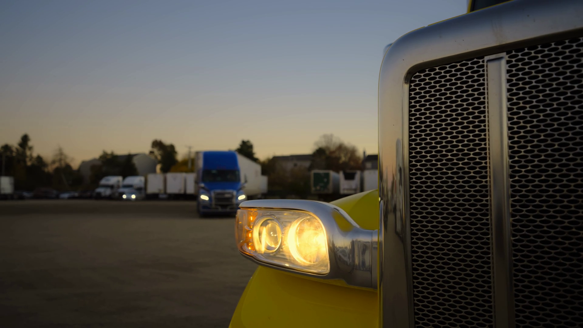 Semi Truck With Headlights On In Parking Lot Stock Footage SBV ...