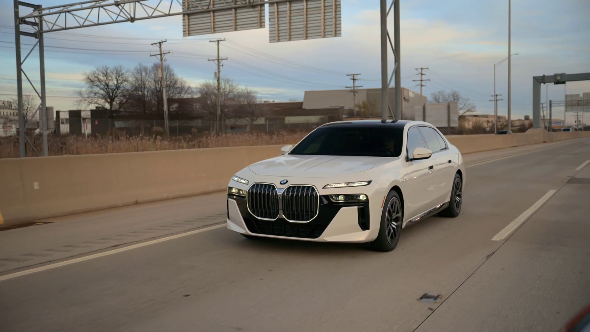 Bmw 7 White Car Driving On Road Naperville Stock Footage SBV-351923355 ...