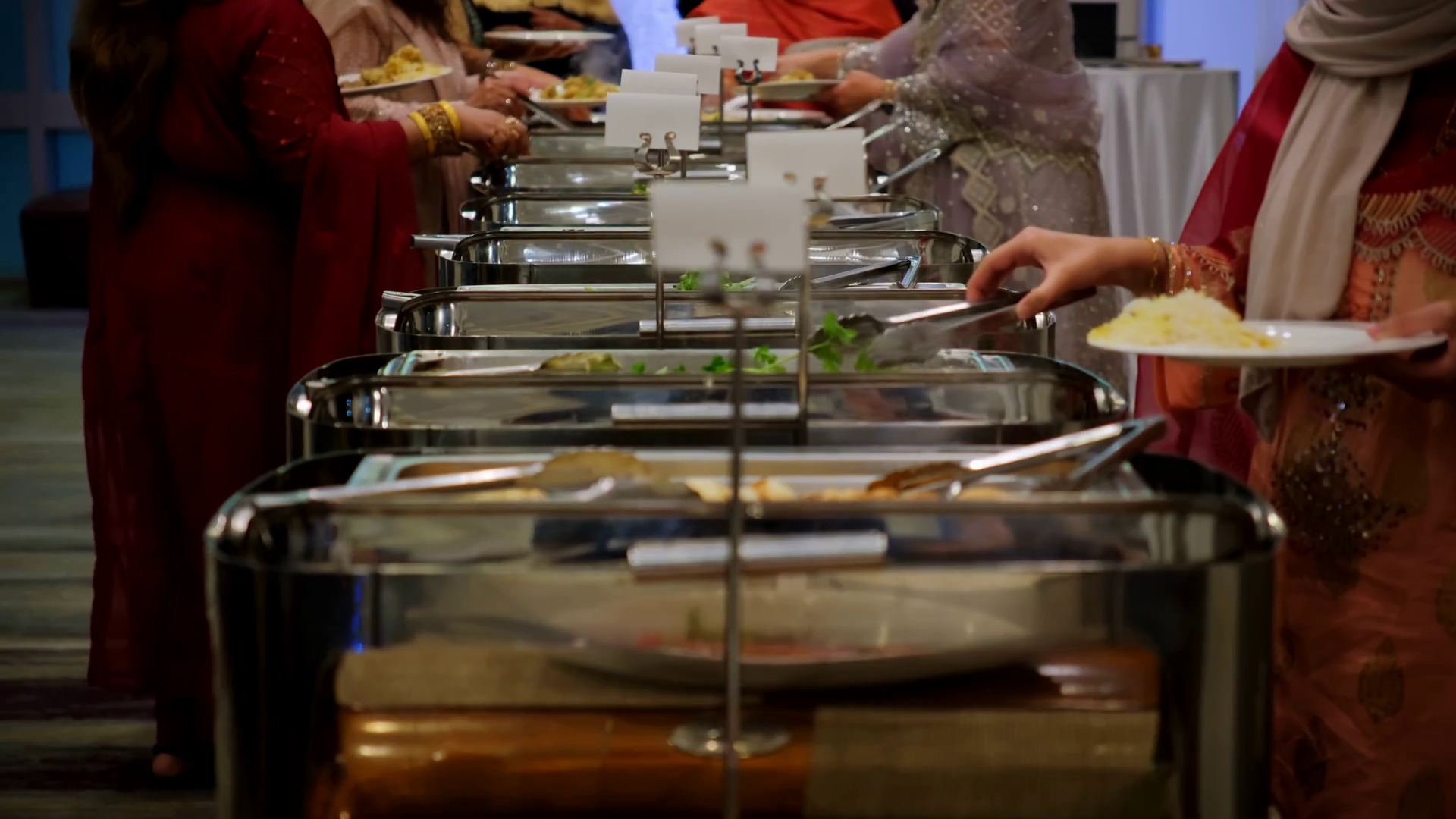 Ladies Enjoying Catering Buffet With Variety Stock Footage SBV ...