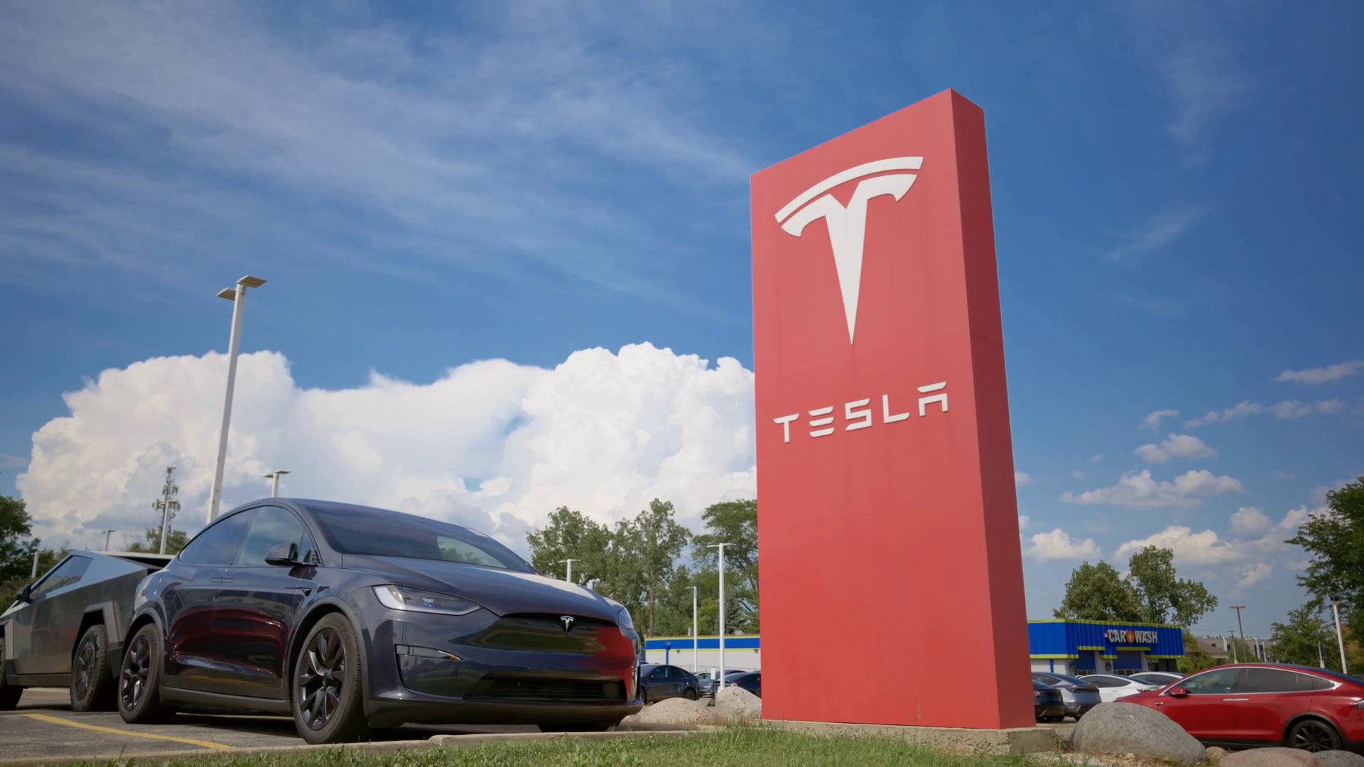 The Post In Front Of Tesla Dealership With Stock Footage SBV-352381415 ...