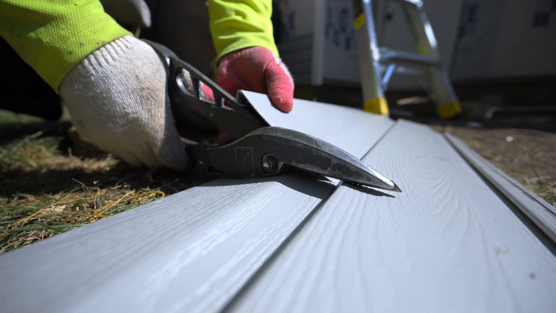 Worker Cut Vinyl Panel Siding Renewal On Stock Footage SBV-352923485 ...