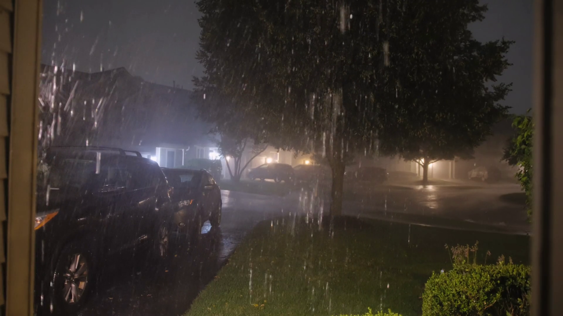 Heavy Thunderstorm Rain Storm Rain Falls On Stock Footage SBV-348458206 ...