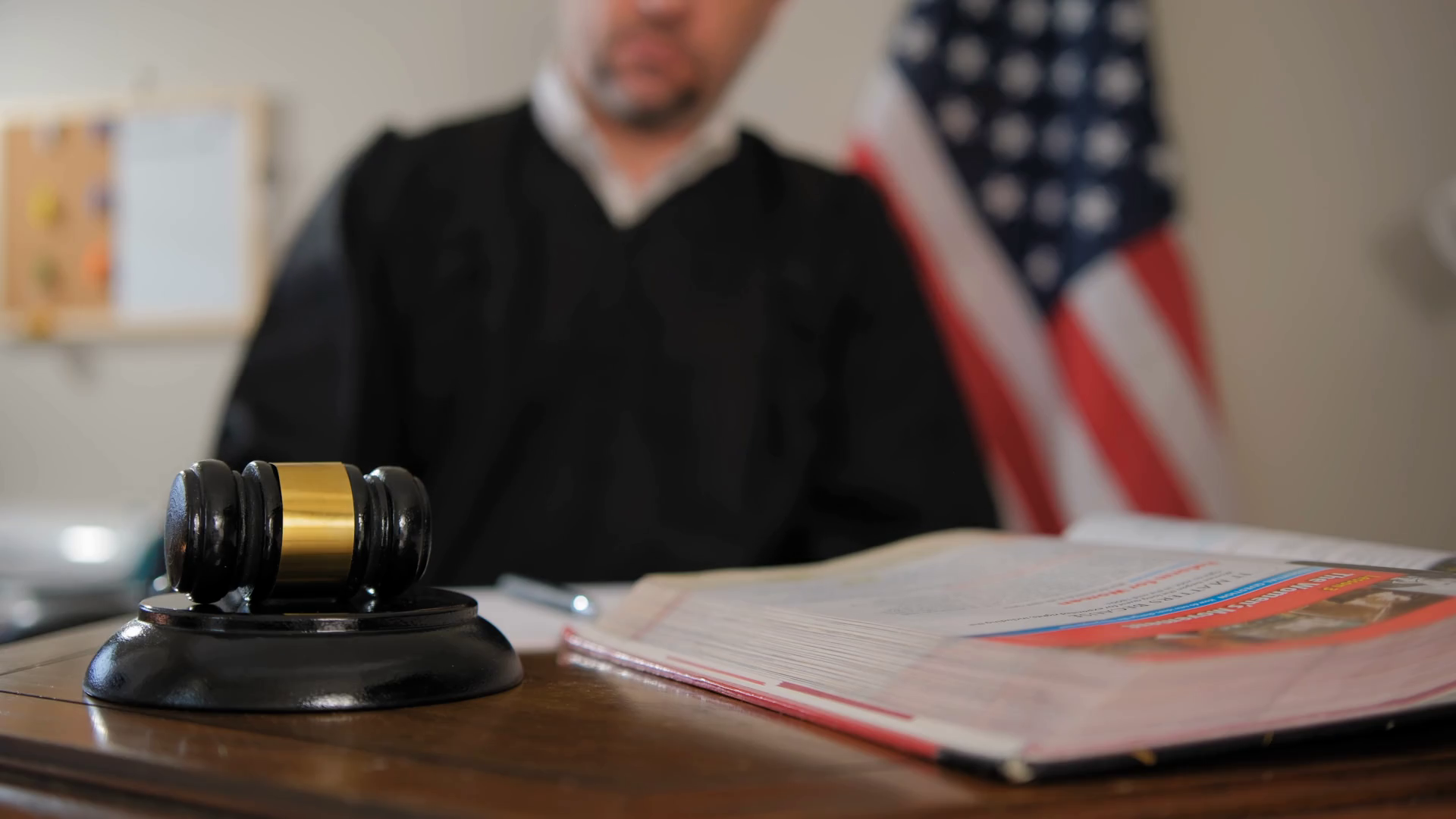 Judge's Hand With Wooden Judge Gavel Writes Stock Footage SBV-348871992 ...
