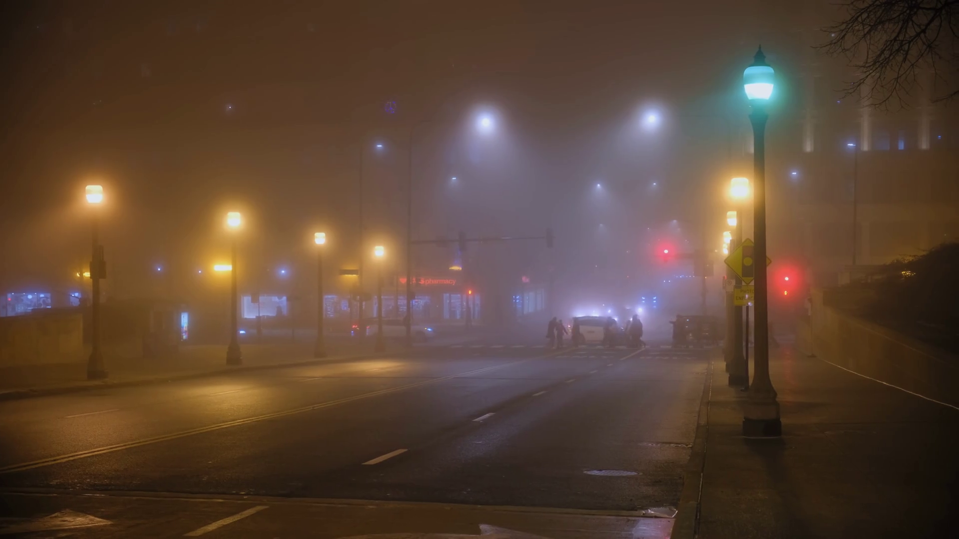 Cars Drive On Empty Road Of Fog Night Time Stock Footage SBV-348900093 ...