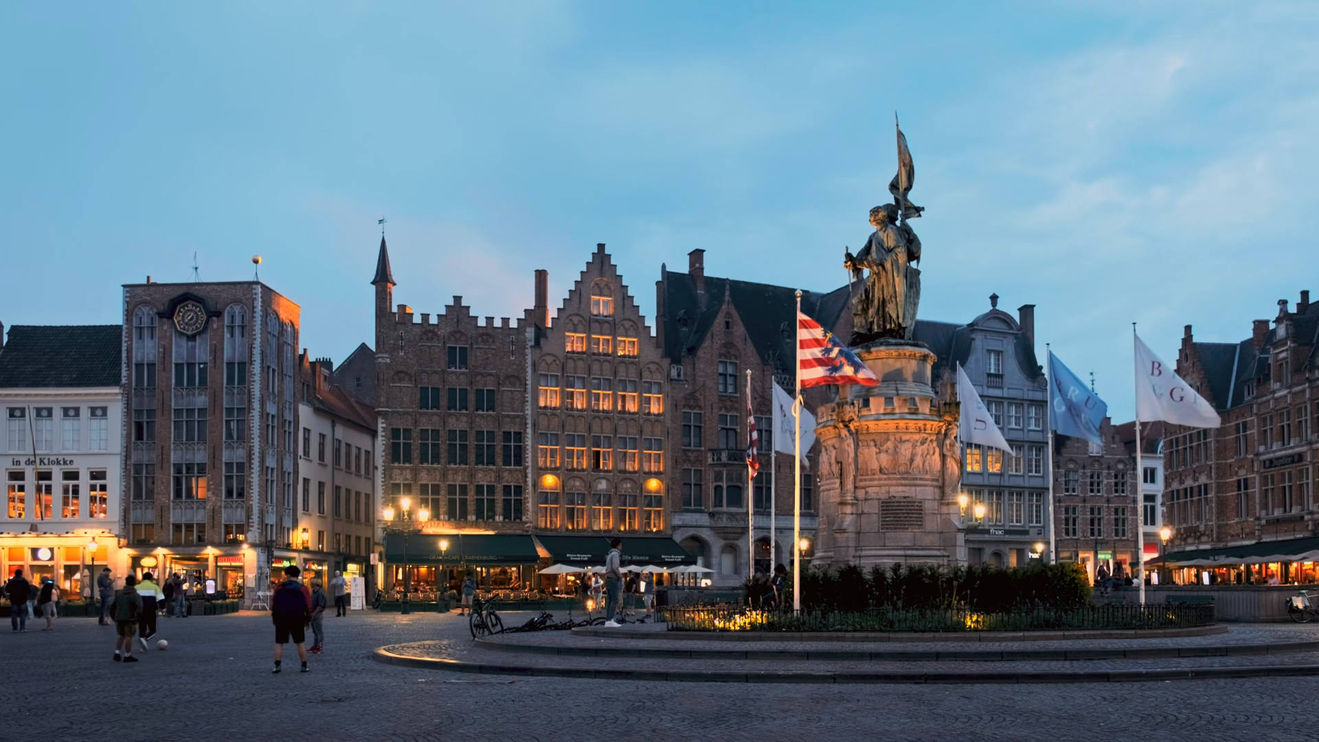 Bruges Grote Markt Square With Cafes Stock Footage SBV-353499282 ...