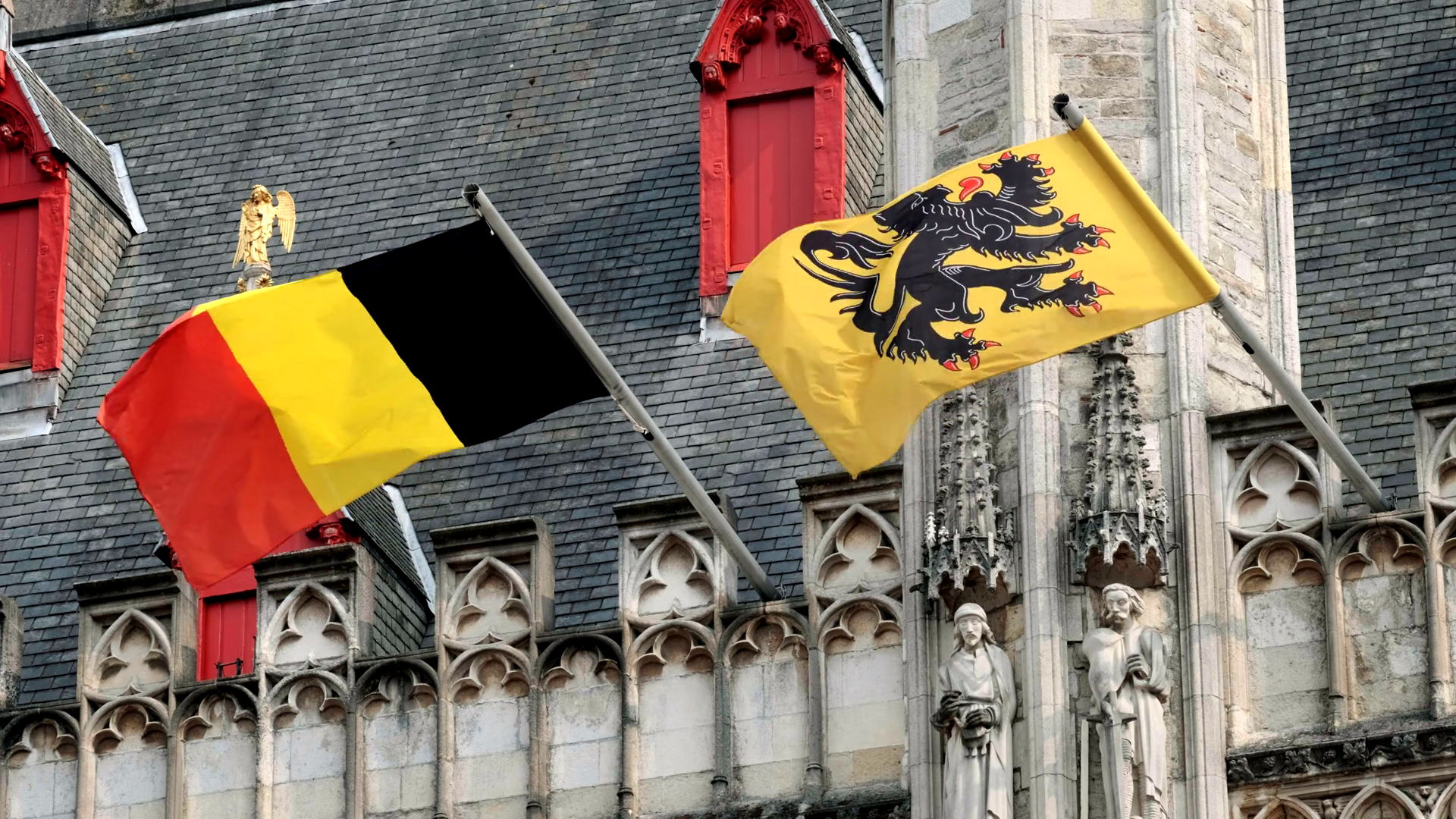 Flag Of Flanders Belgium Flag On Old Building Stock Footage SBV ...