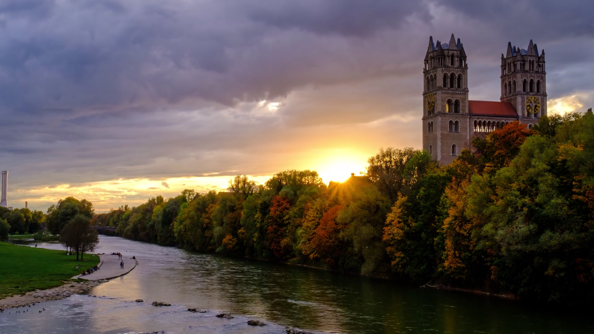 Timelapse Of Munich At Sunset View Of Isar Stock Footage SBV-352665446 ...
